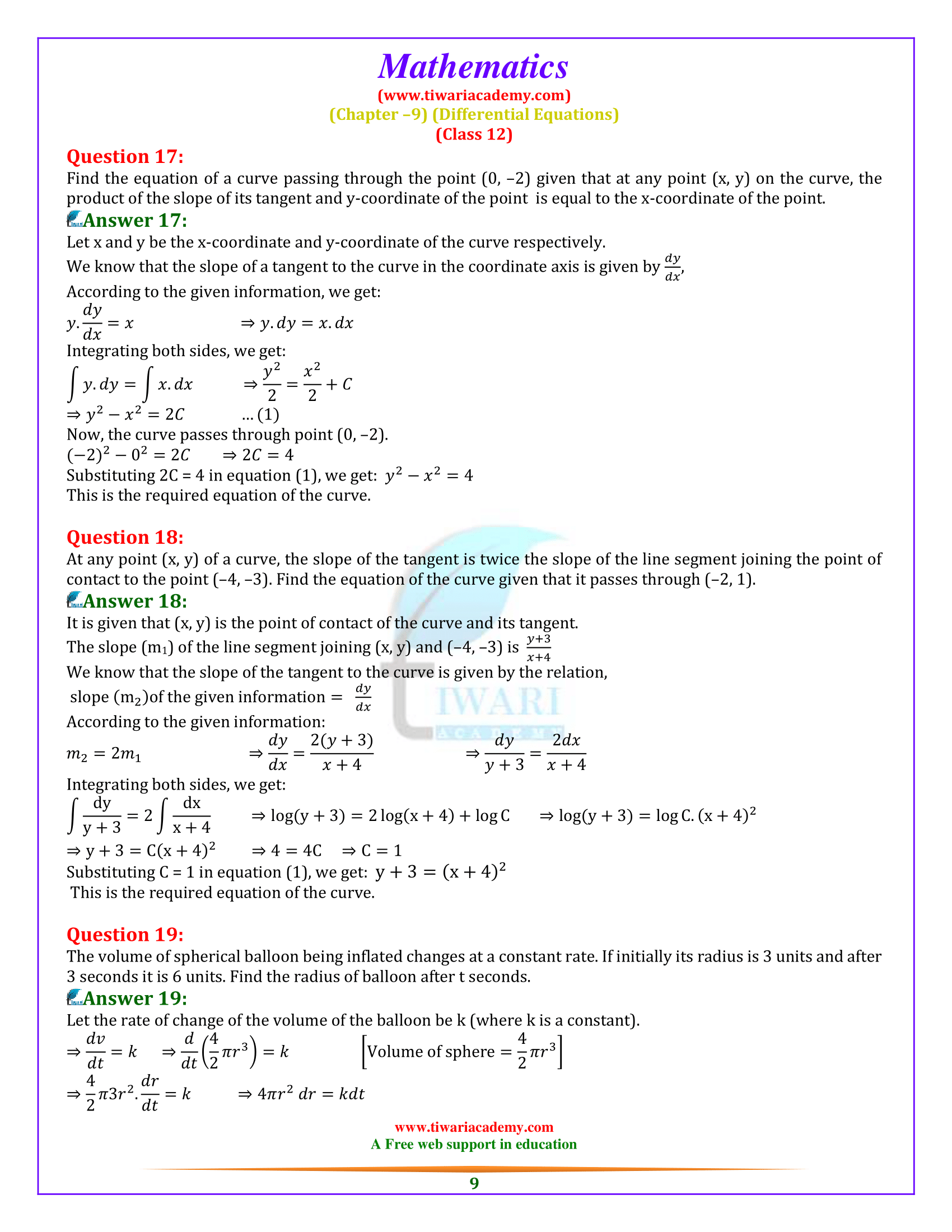 NCERT Solutions for Class 12 Maths Chapter 9 Exercise 9.4 in PDF form