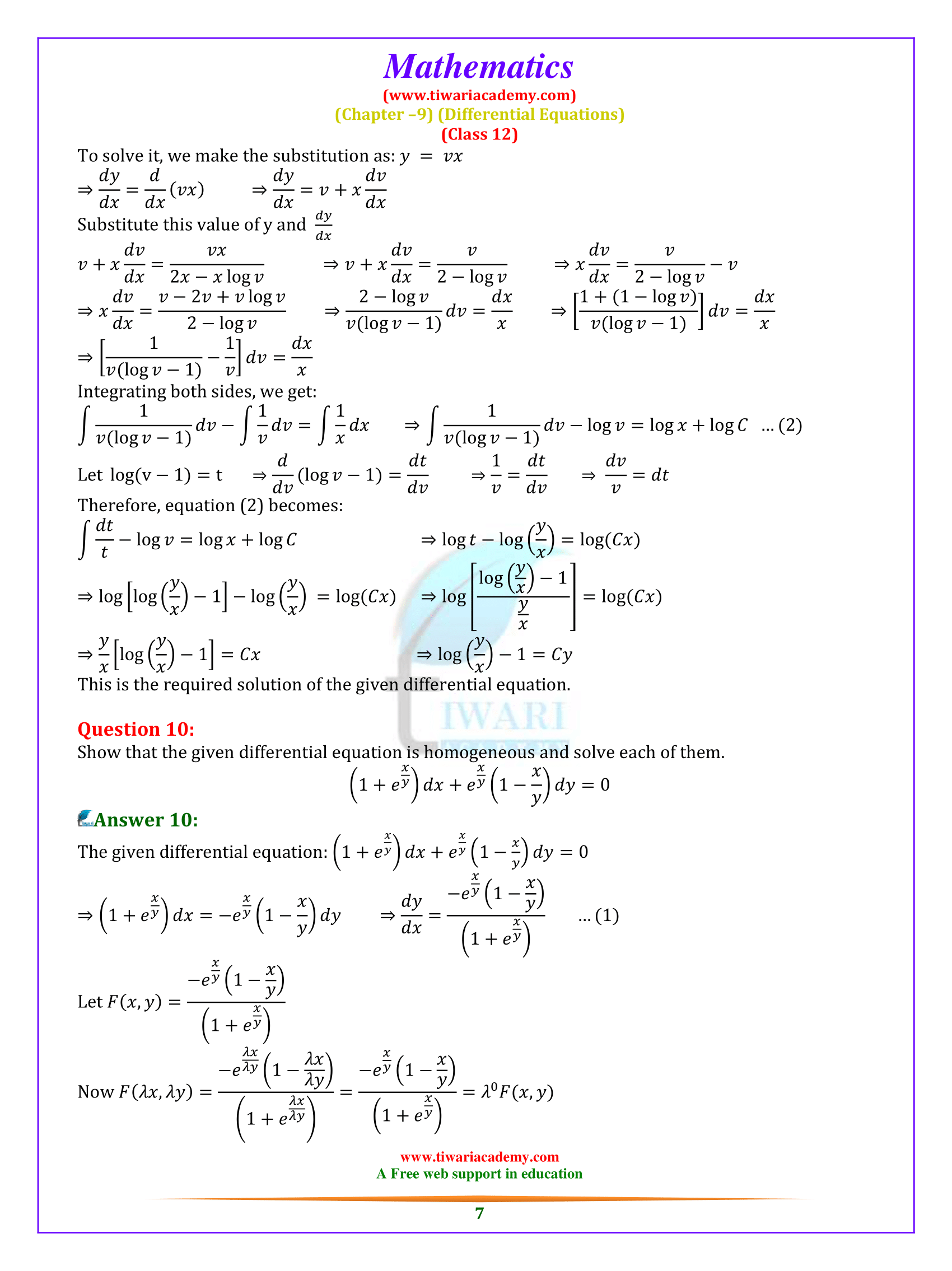 NCERT Solutions for Class 12 Maths Chapter 9 Exercise 9.5 in PDF form