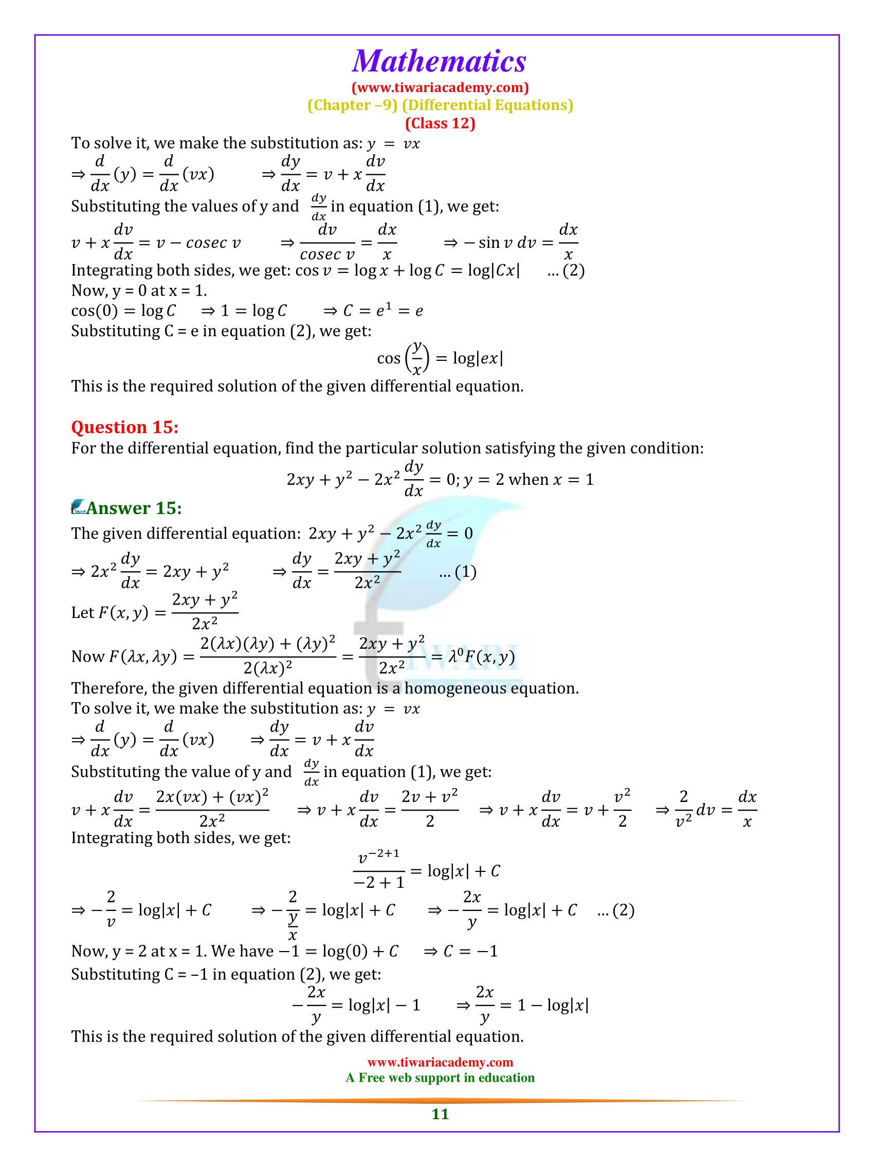NCERT Solutions for Class 12 Maths Chapter 9 Exercise 9.5