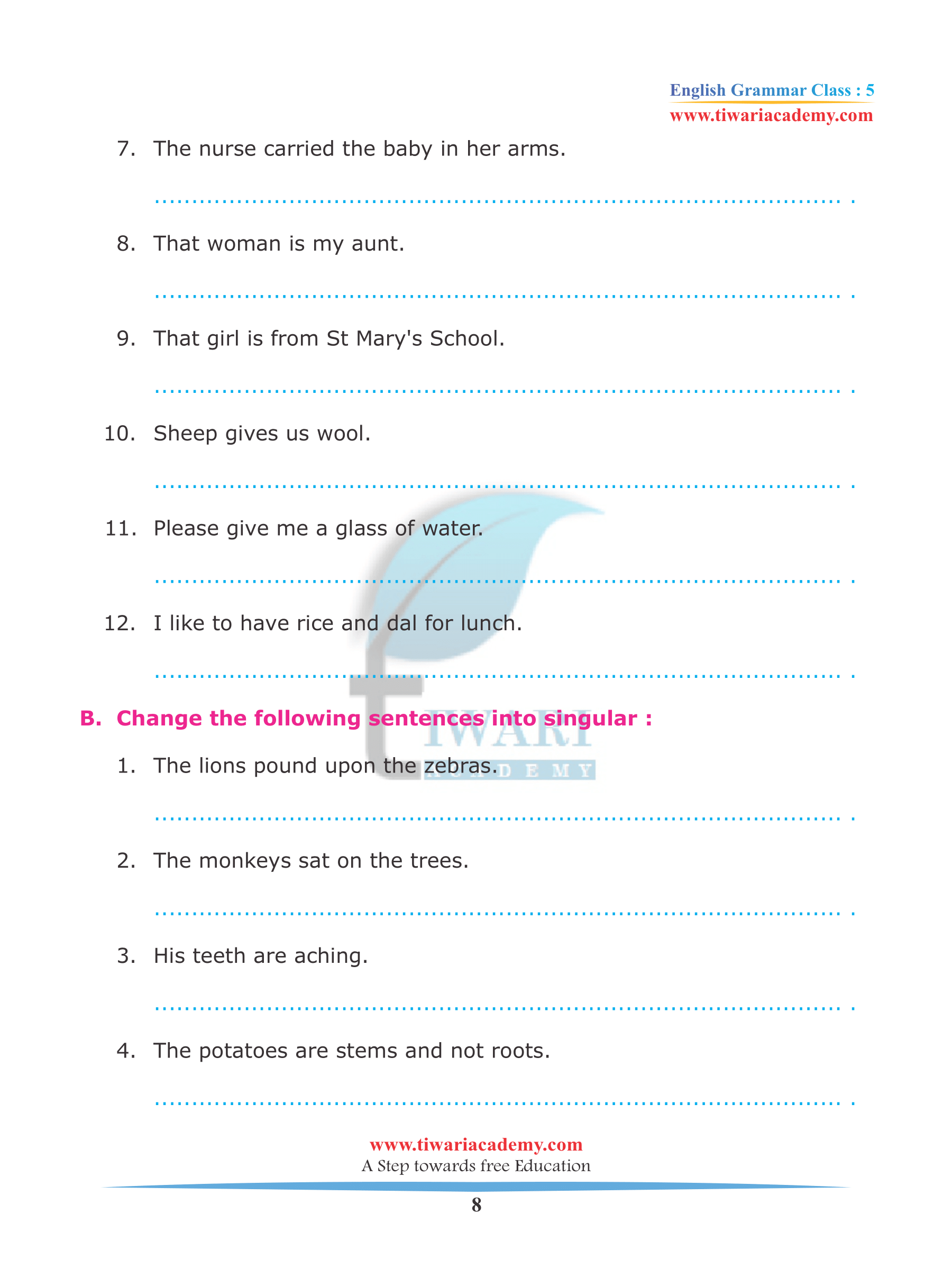 Class 5 English Grammar Chapter 3 The Noun Number, Singular Plural.