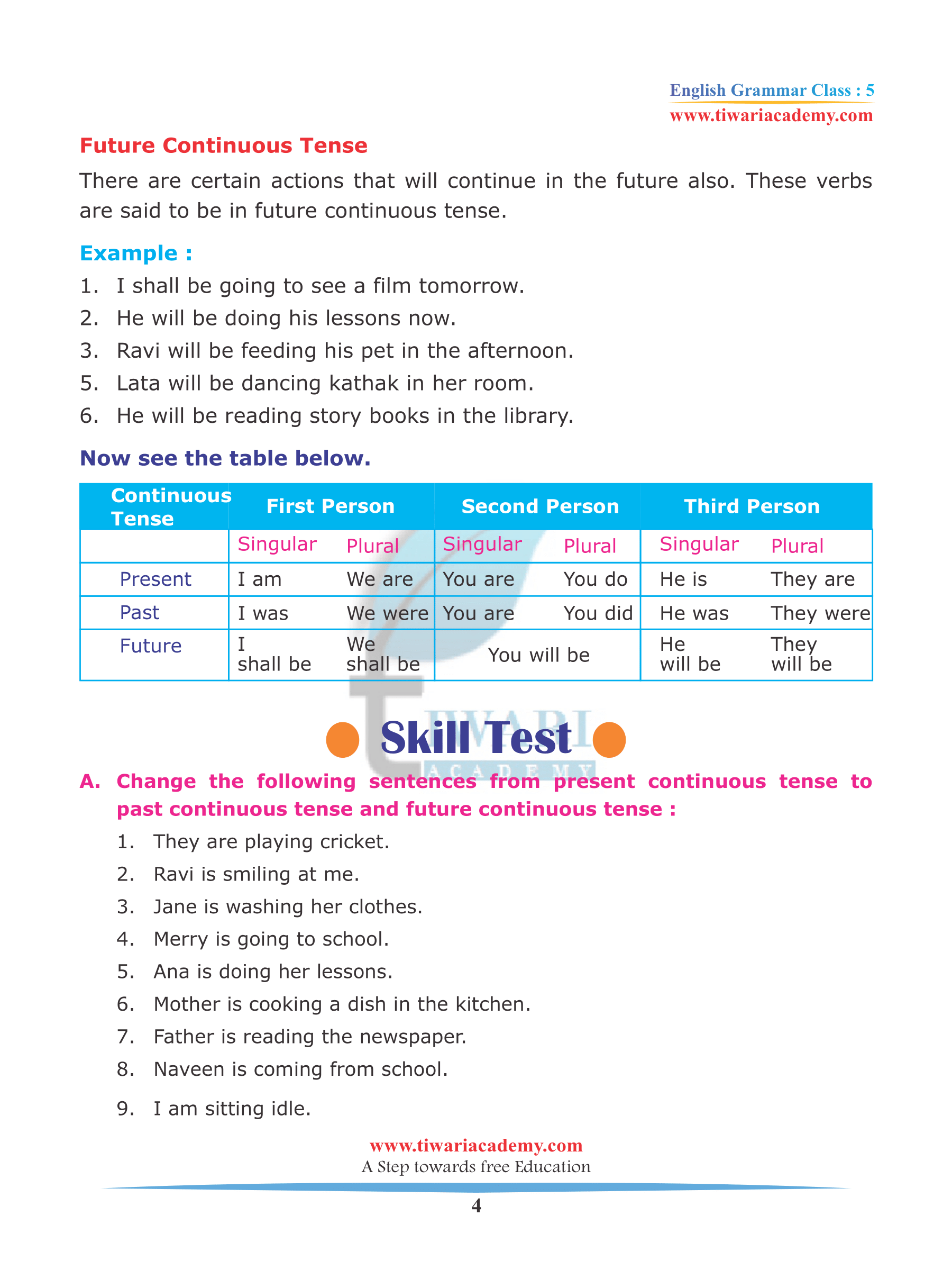 Class 5 English Grammar Chapter 6 Verb and Present, Past Future tense.
