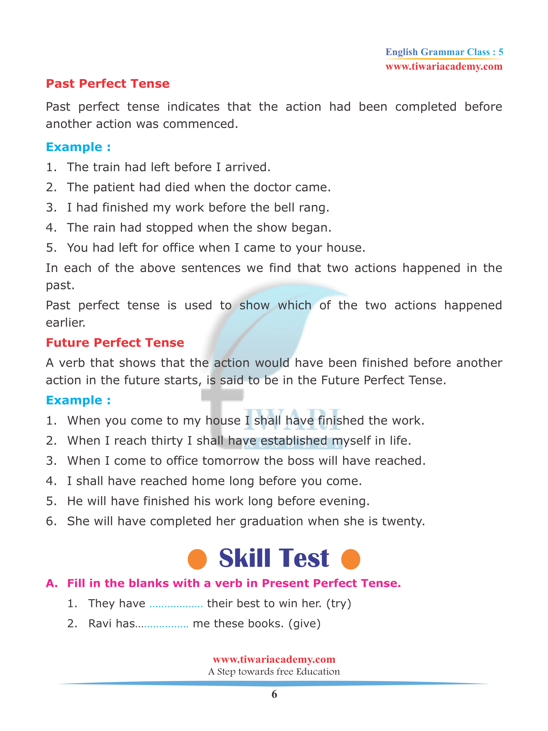 Class 5 English Grammar Chapter 6 Verb and Present, Past Future tense.