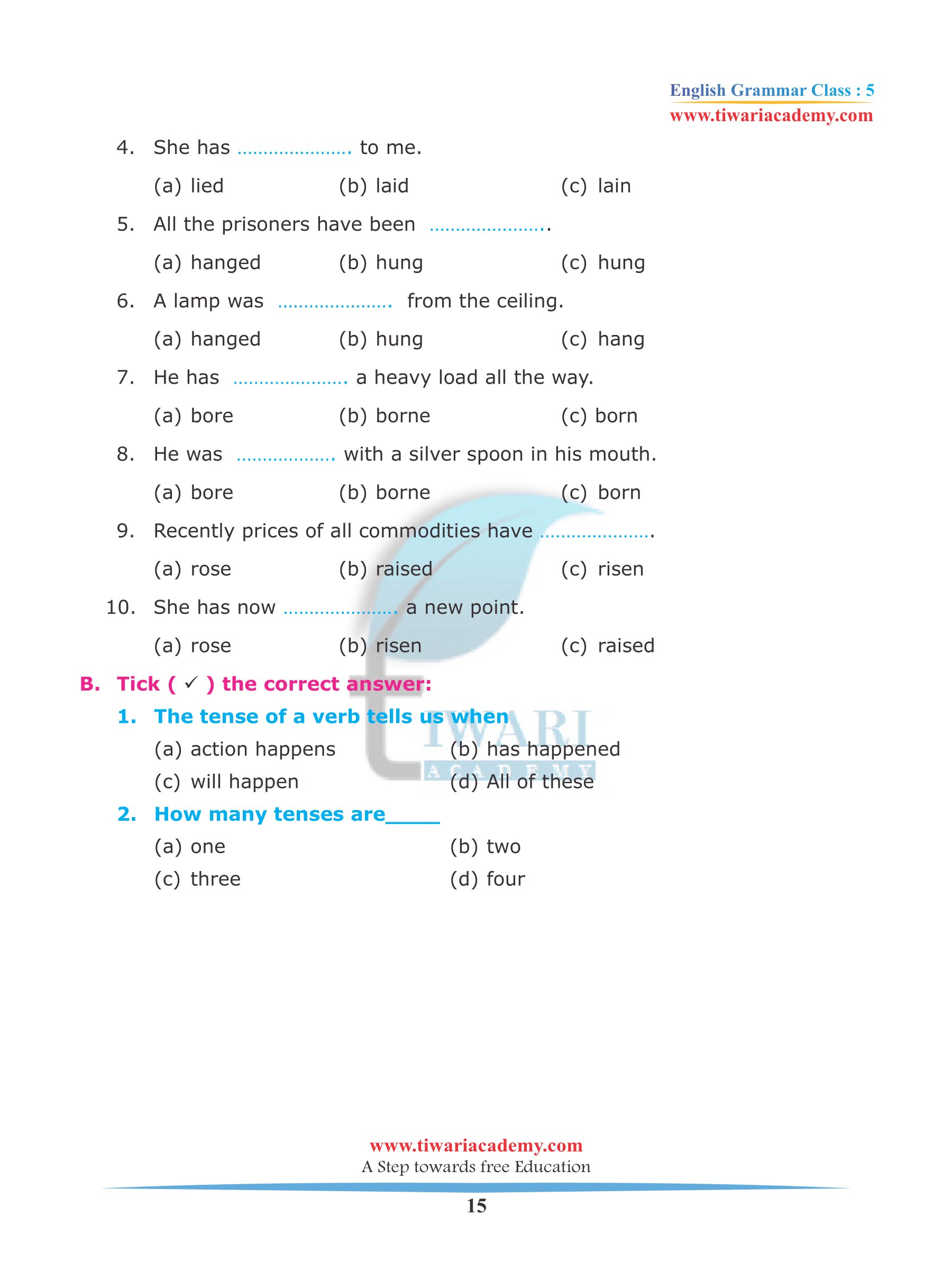 Class 5 English Grammar Chapter 6 Verb and Present, Past Future tense.