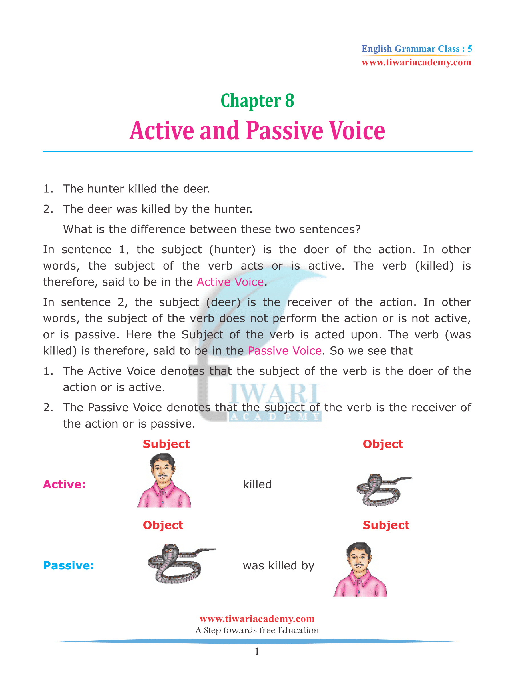 CBSE Class 5 English Grammar Chapter 8 Active and Passive Voice.