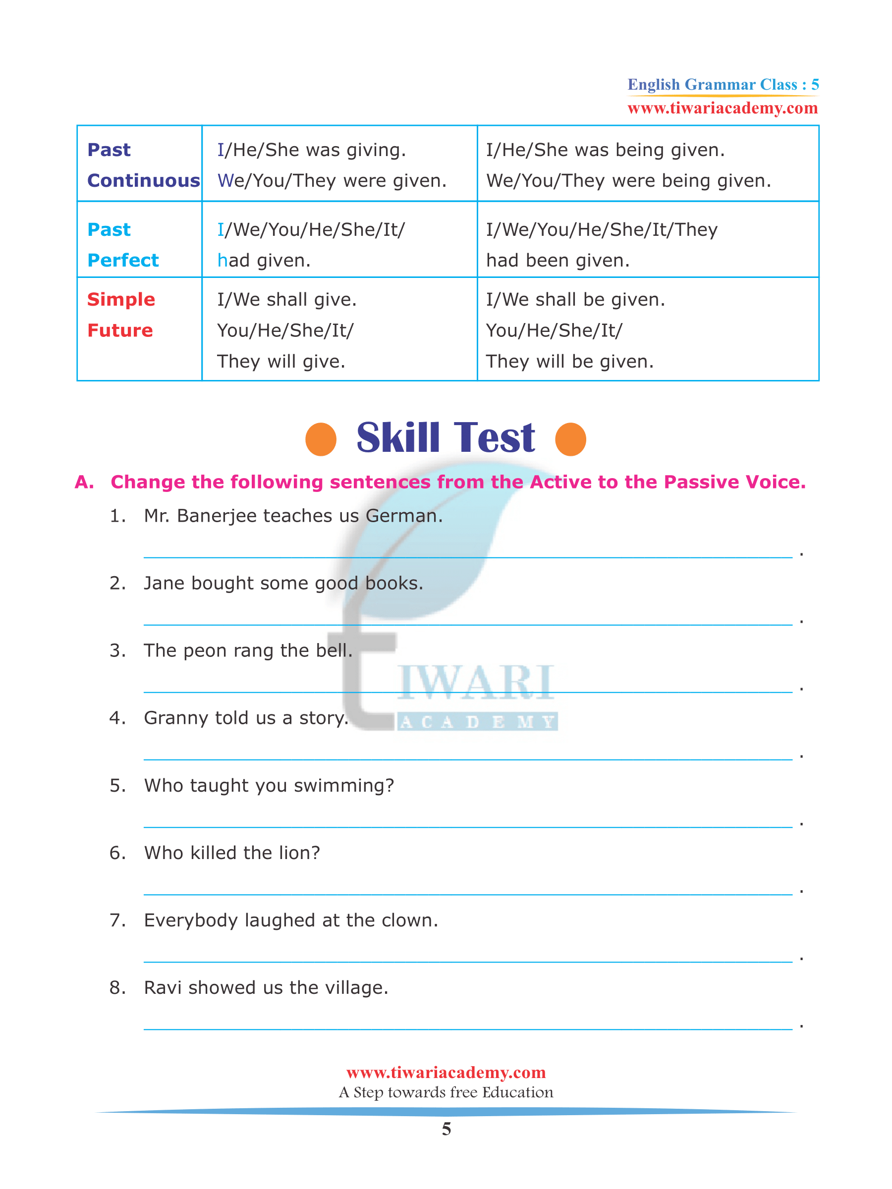 CBSE Class 5 English Grammar Chapter 8 Active and Passive Voice.