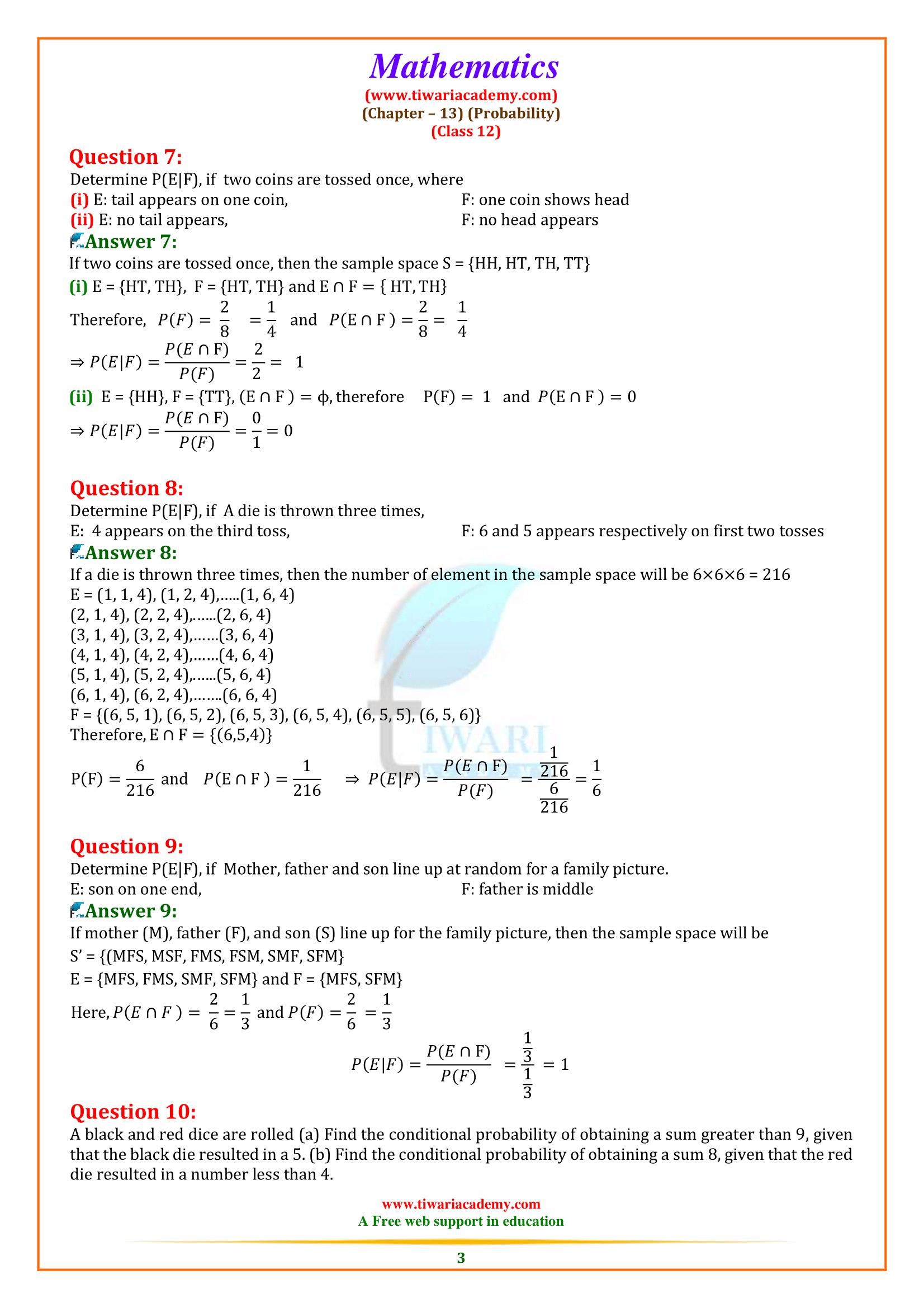 NCERT Solutions for Class 12 Maths Chapter 13 Exercise 13.1 in PDF.