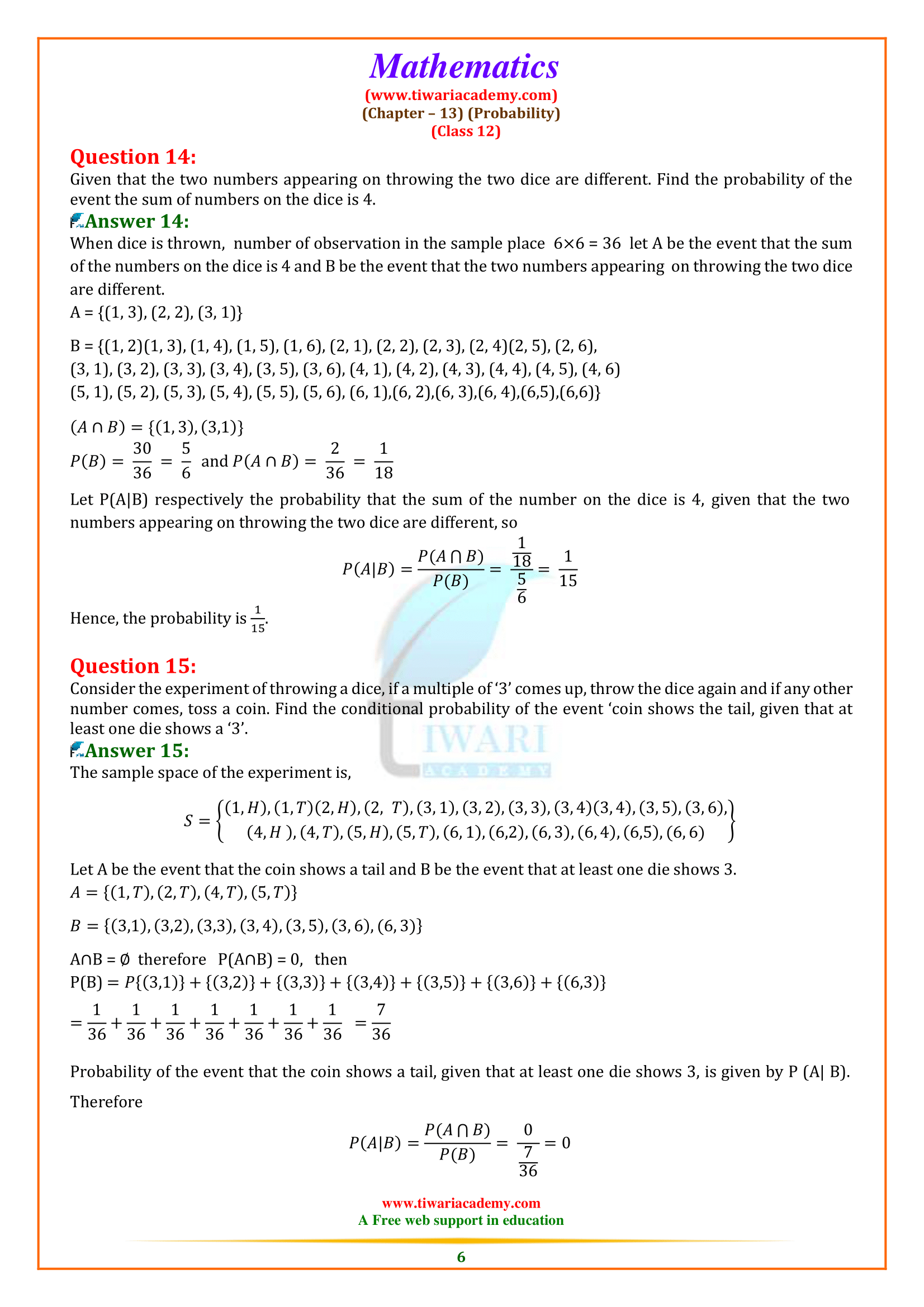 NCERT Solutions for Class 12 Maths Chapter 13 Exercise 13.1 in PDF.
