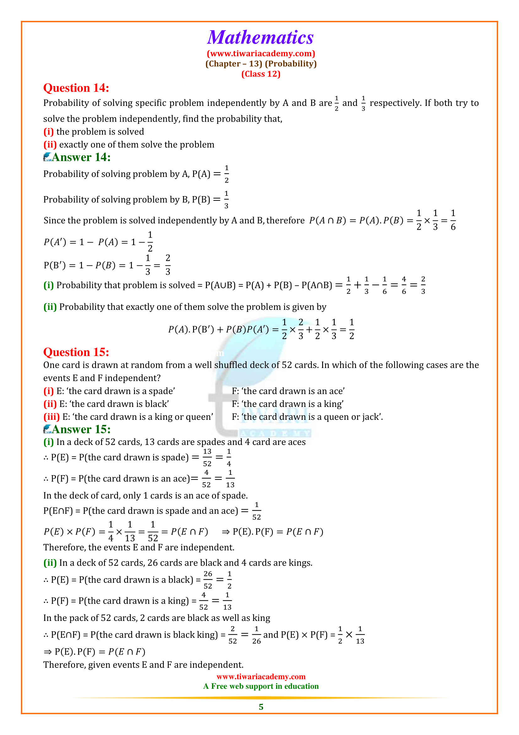 CBSE NCERT Class 12 Maths Chapter 13 Exercise 13.2