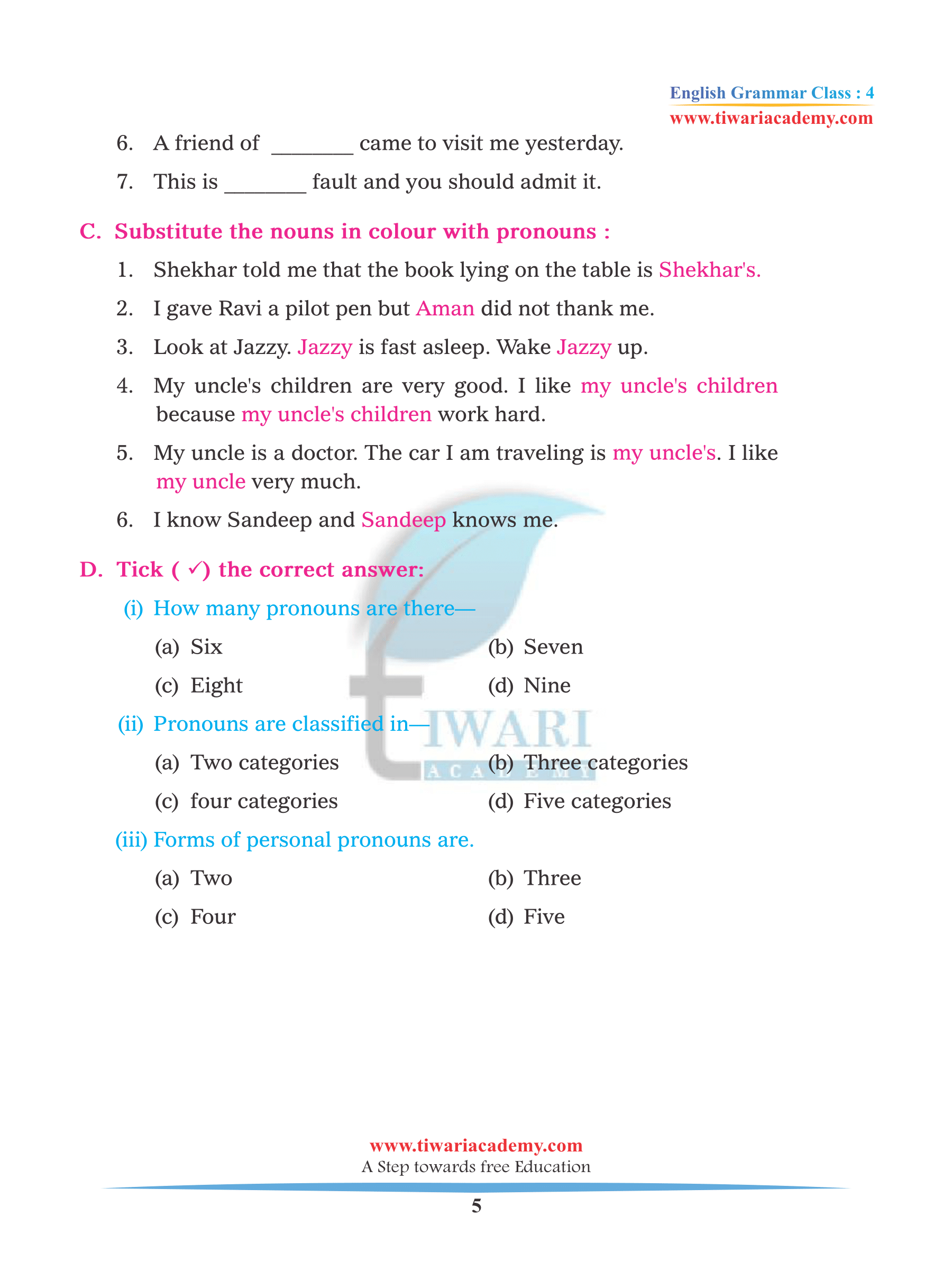 CBSE NCERT Class 4 English Grammar Chapter 7 Pronouns In PDF Format cbse-ncert-class-4-english-grammar-chapter-7-pronouns-in-pdf-format