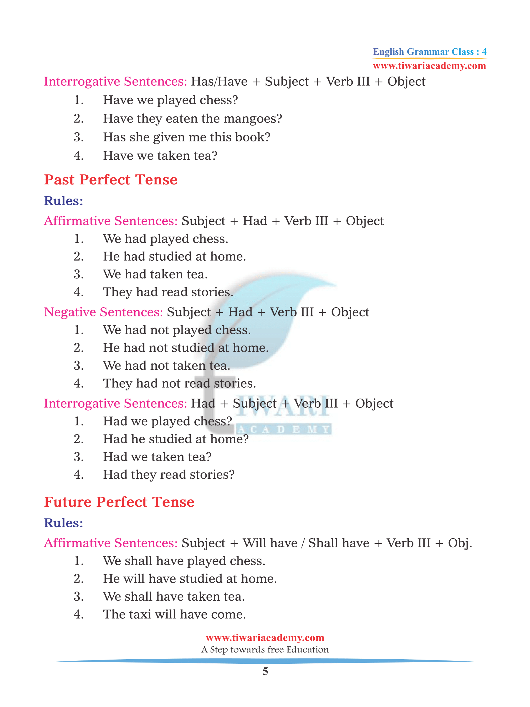 CBSE NCERT Class 4 English Grammar Chapter 8 the Tense in PDF format.