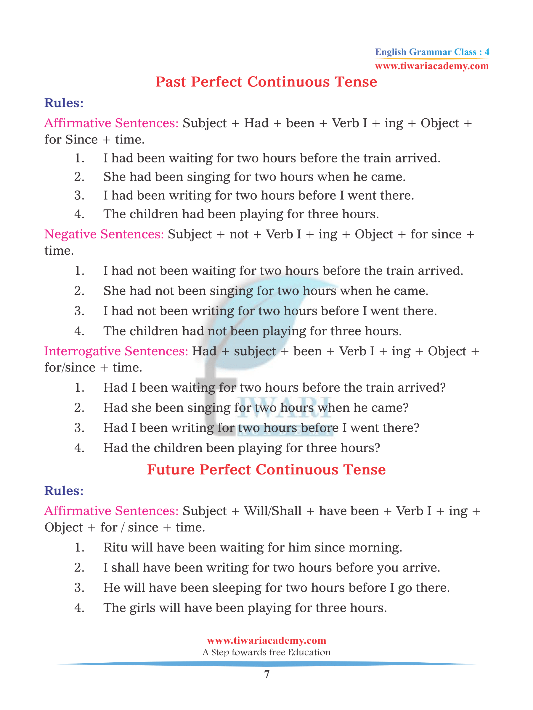 CBSE NCERT Class 4 English Grammar Chapter 8 the Tense in PDF format.