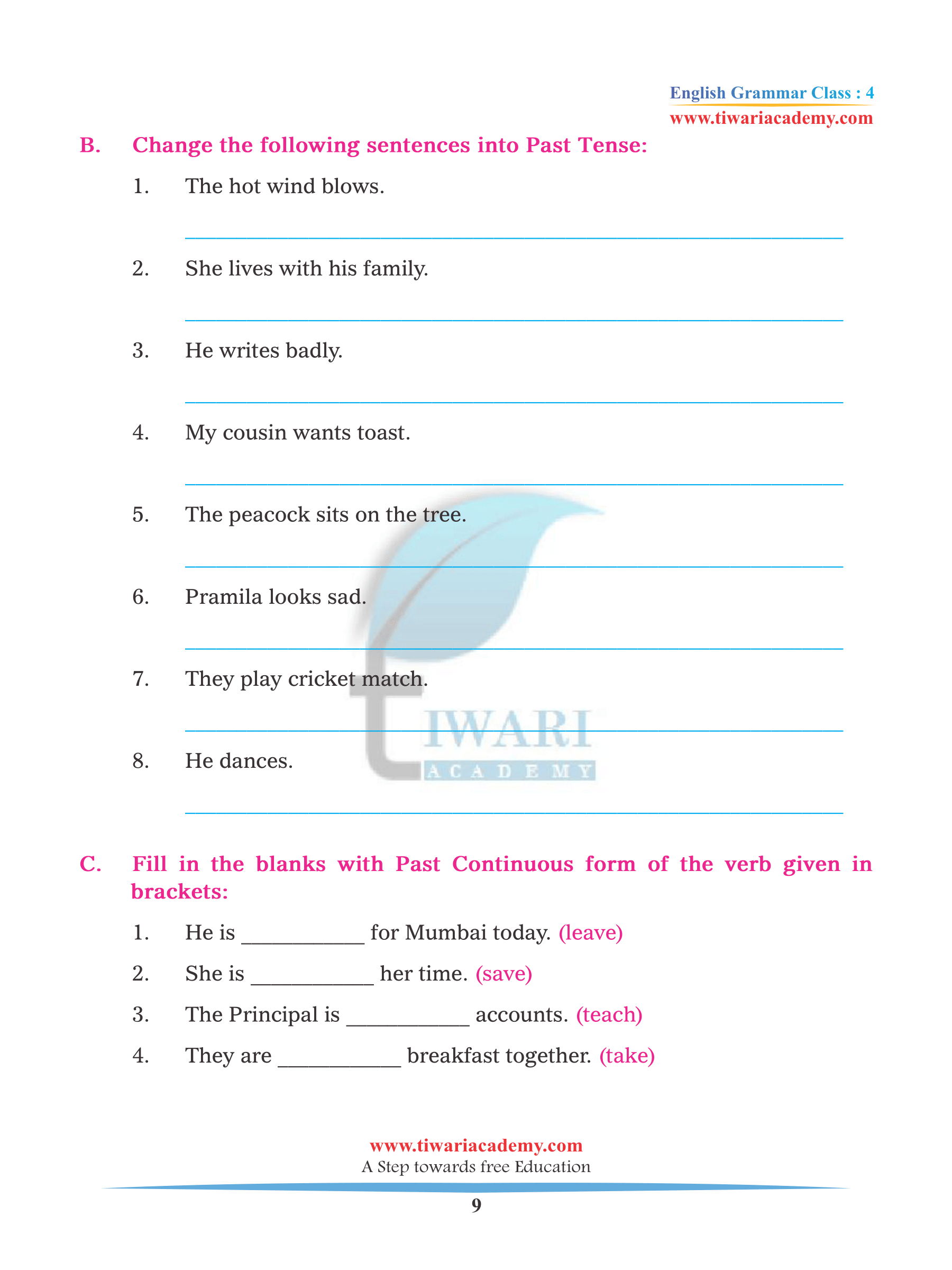 CBSE NCERT Class 4 English Grammar Chapter 8 the Tense in PDF format.