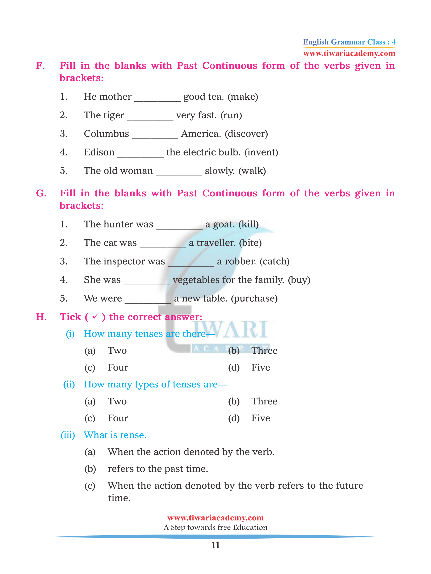 CBSE NCERT Class 4 English Grammar Chapter 8 the Tense in PDF format.