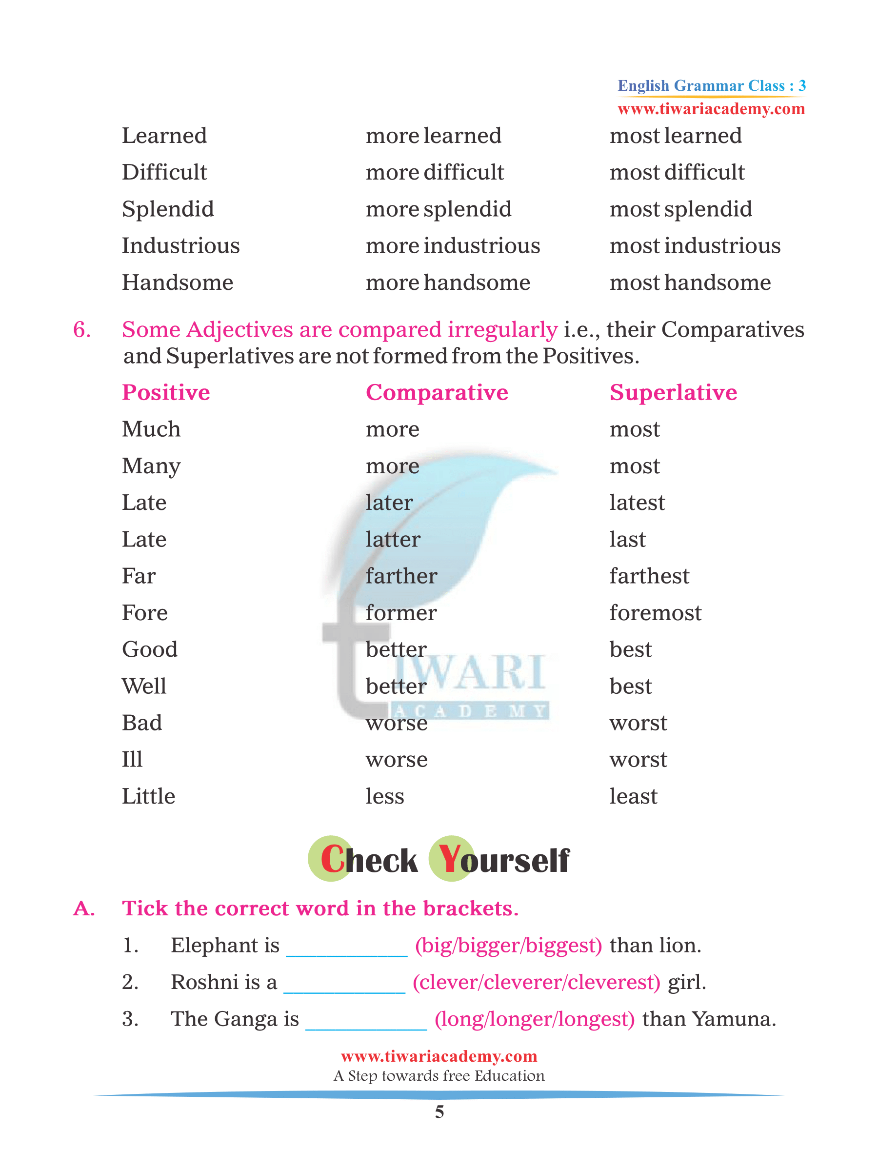 Class 3 English Grammar Chapter 16 Adjective and its uses in Sentence.