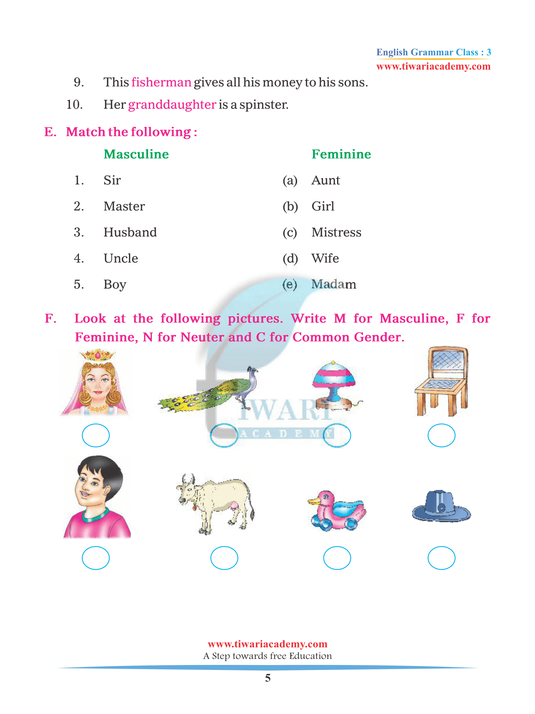 Class 3 English Grammar Chapter 6 Noun – Gender (For 2023-2024) PDF.