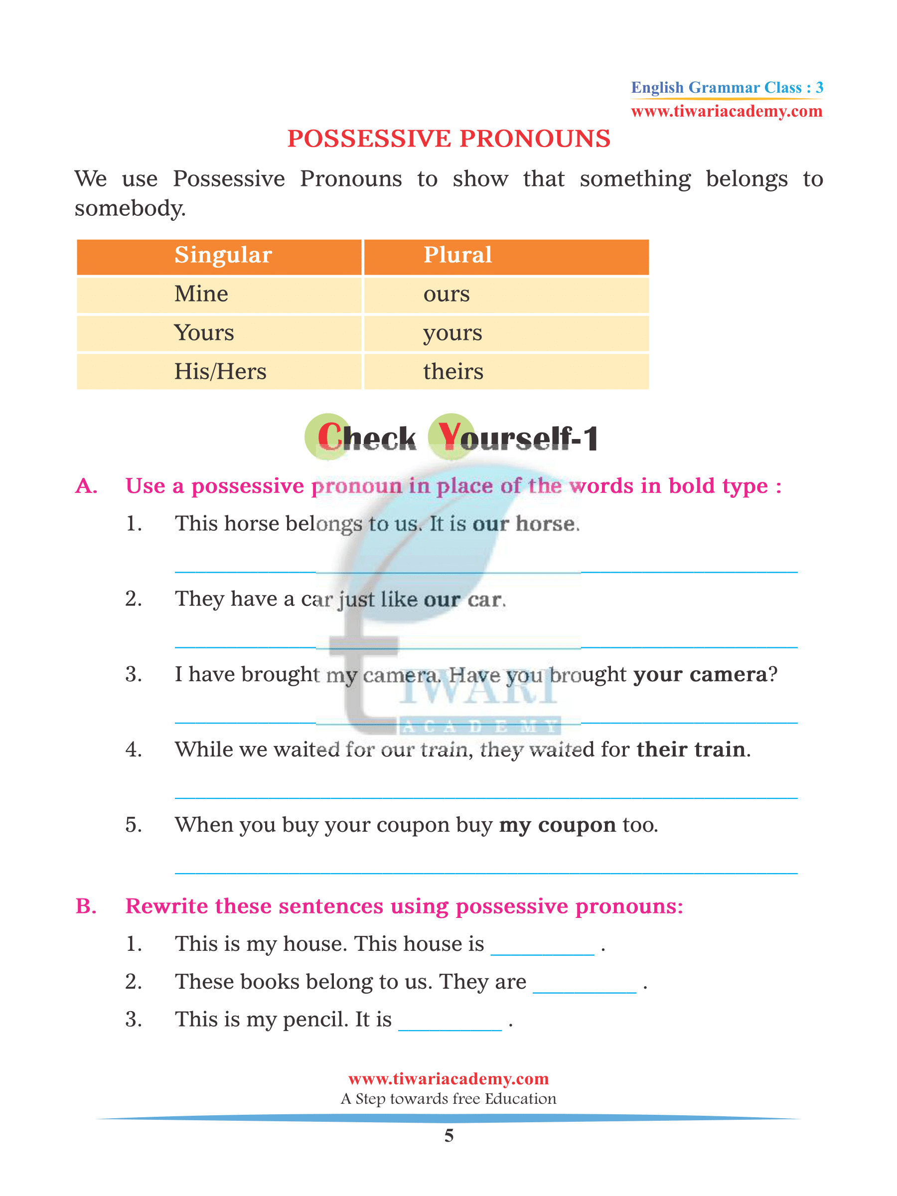 Class 3 English Grammar Chapter 8 Pronoun and its uses in sentences.