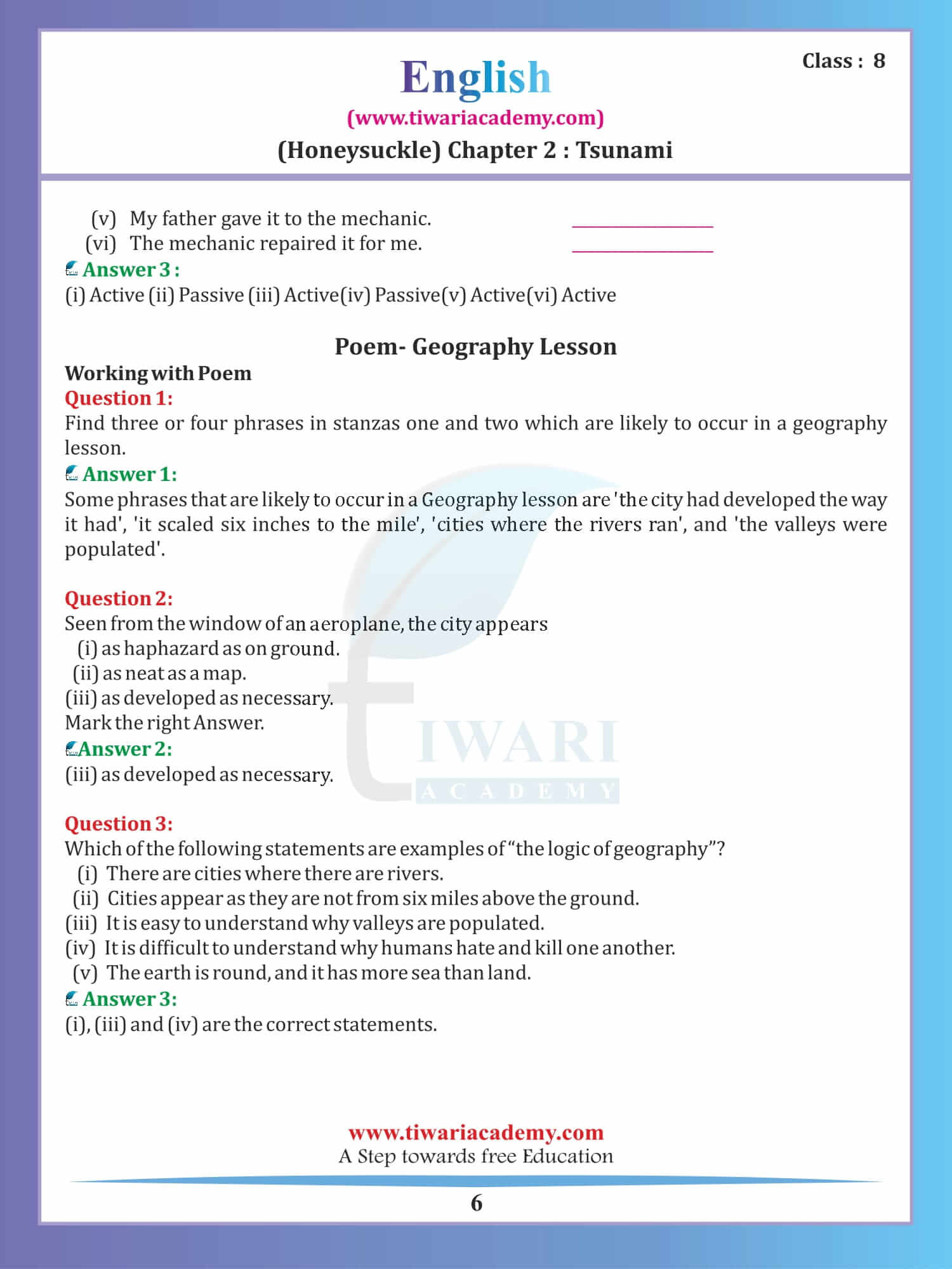 NCERT Solutions for Class 8 English Honeydew Chapter 2 The Tsunami.
