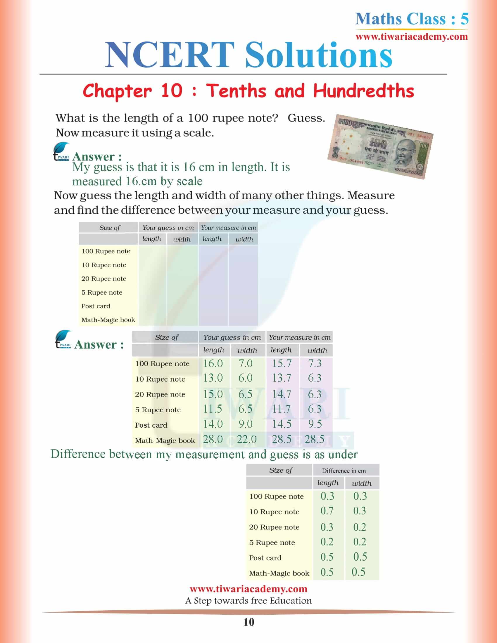 Ncert Solutions For Class 5 Maths Chapter 10 Tenths And Hundredths