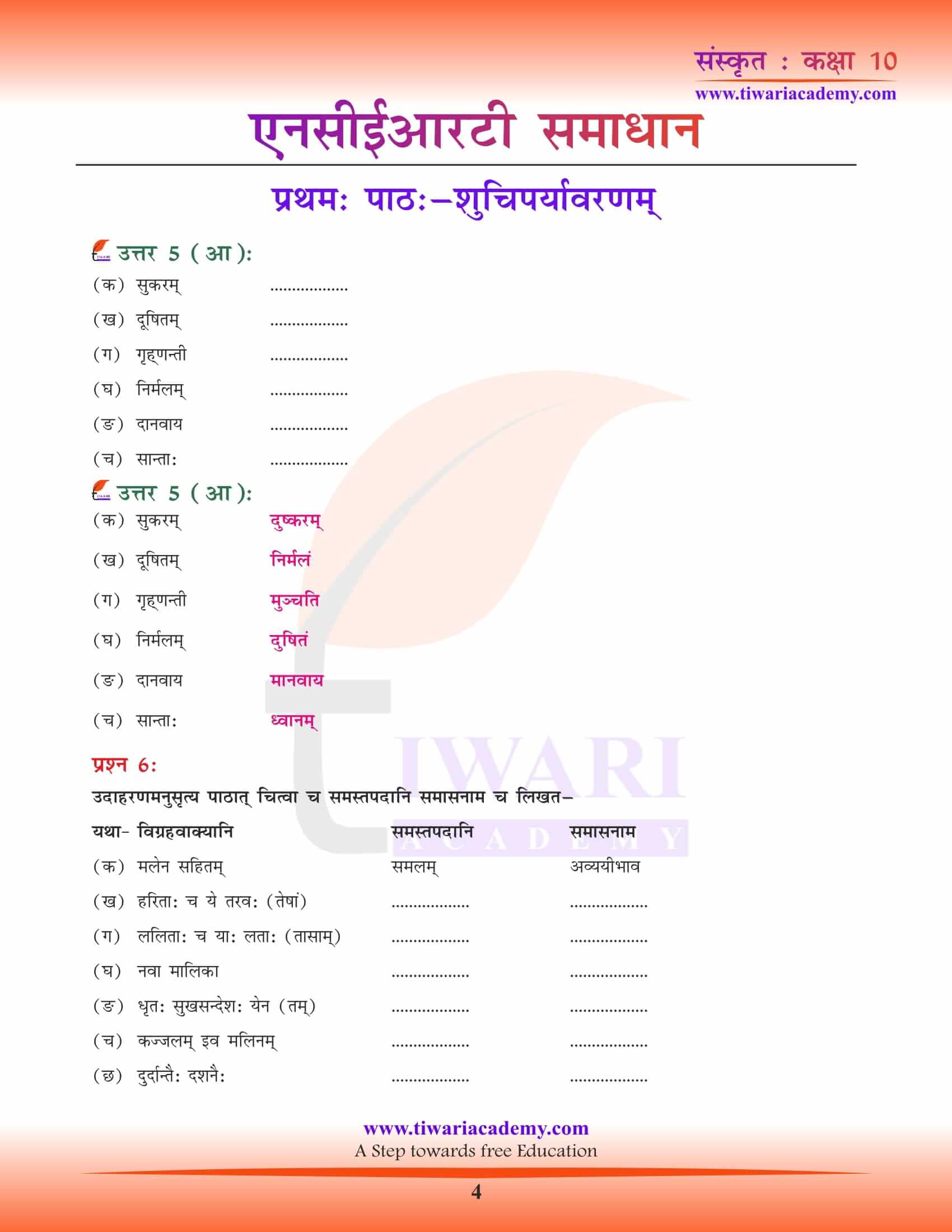 NCERT Solutions for Class 10 Sanskrit - Shemushi (Session 2022-2023).