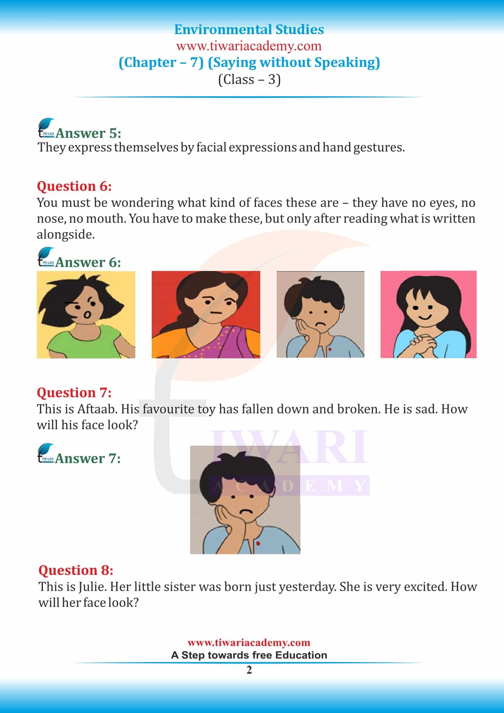 NCERT Solutions for Class 3 EVS Chapter 7 Saying without Speaking. NCERT Solutions for Class 3 EVS Chapter 7 Saying without Speaking.