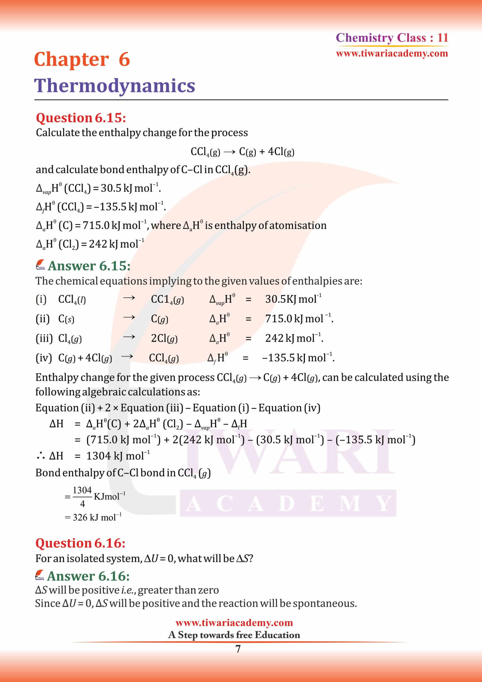 NCERT Solutions for Class 11 Chemistry Chapter 6 Thermodynamics