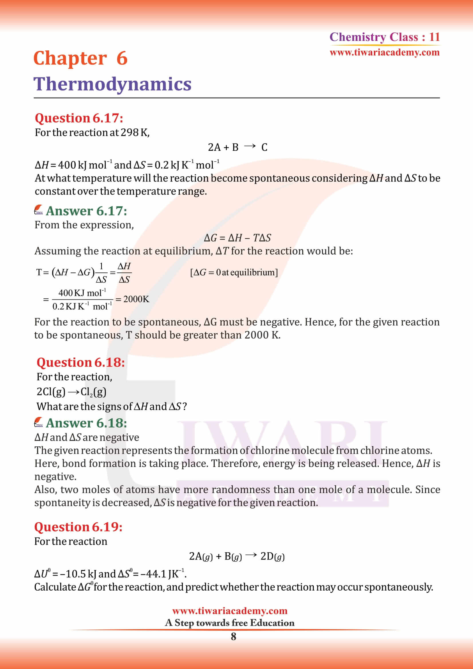 NCERT Solutions for Class 11 Chemistry Chapter 6 Thermodynamics