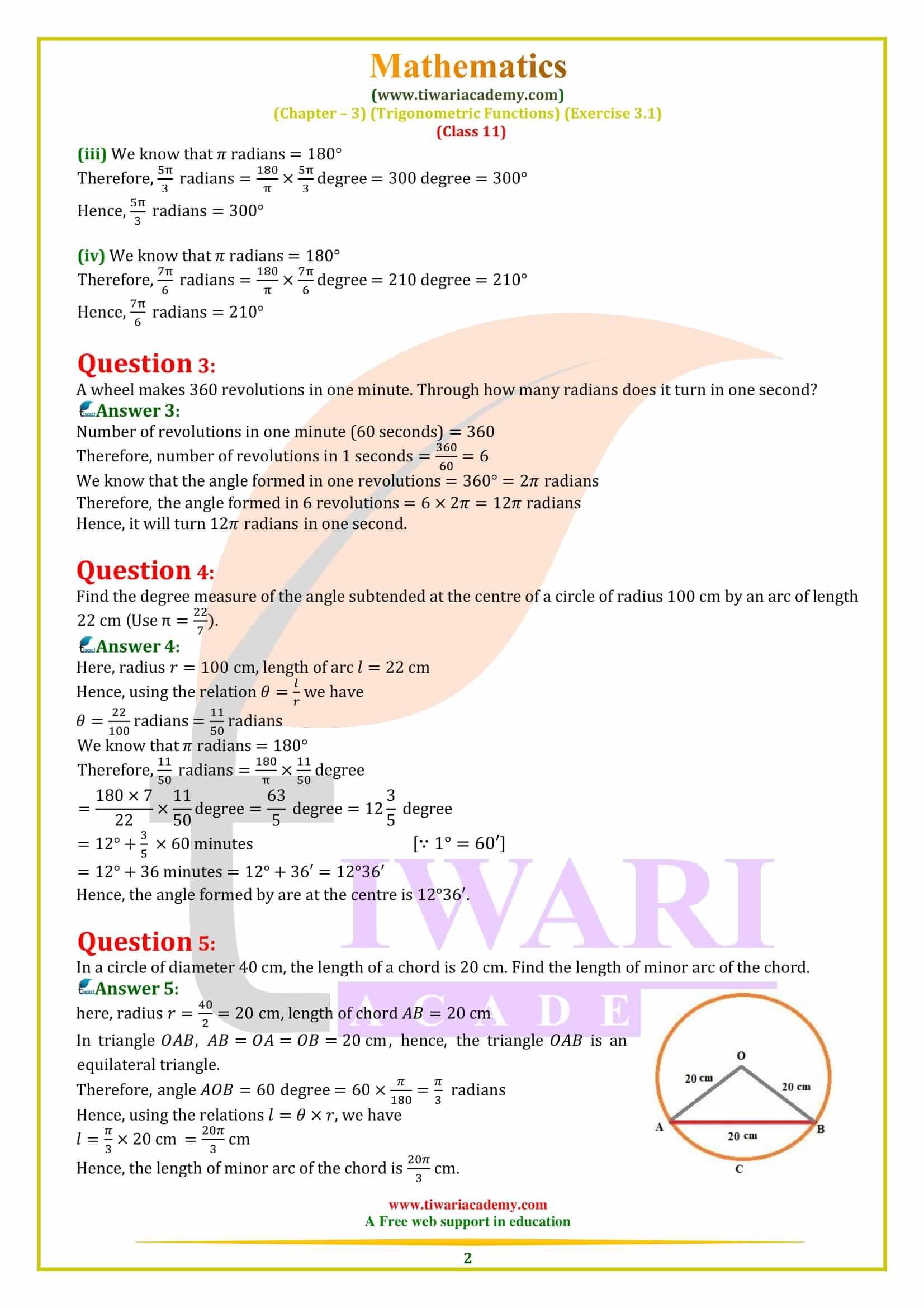 NCERT Solutions for Class 11 Maths Chapter 3 Exercise 3.1 in PDF