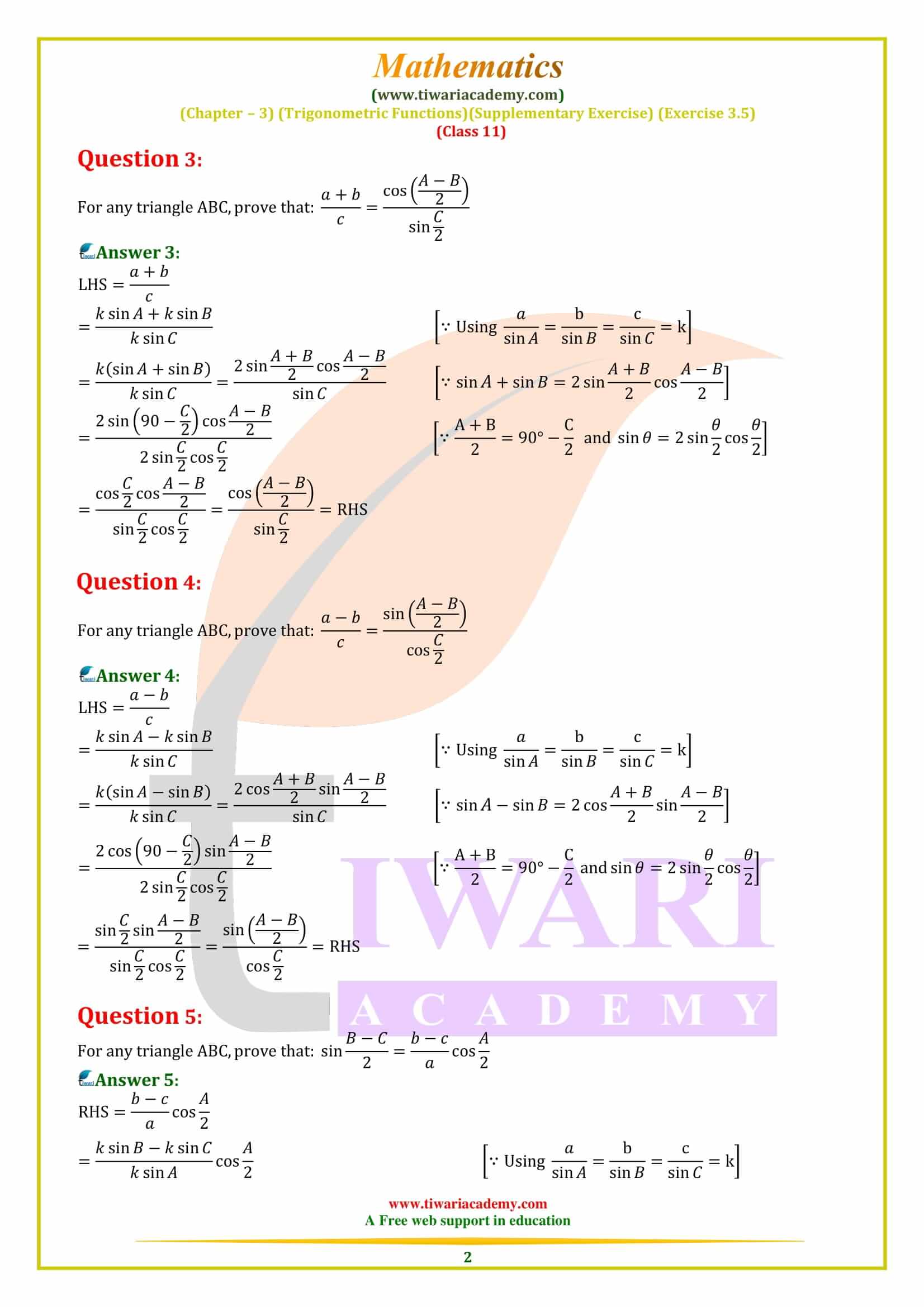NCERT Solutions for Class 11 Math Chapter 3 Supplimentary Exercise 3.5