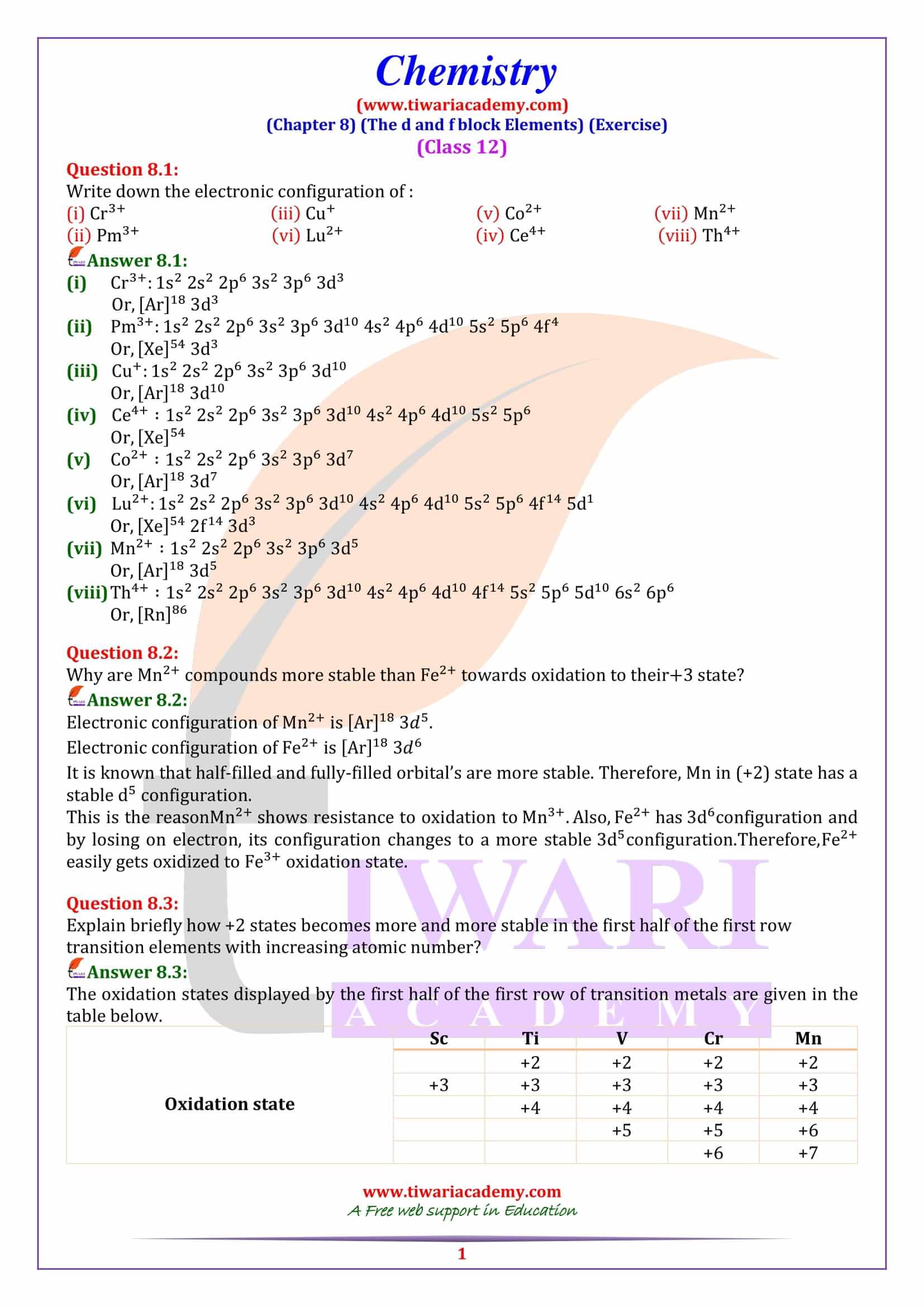 NCERT Solutions for Class 12 Chemistry Chapter 8 in Hindi and English