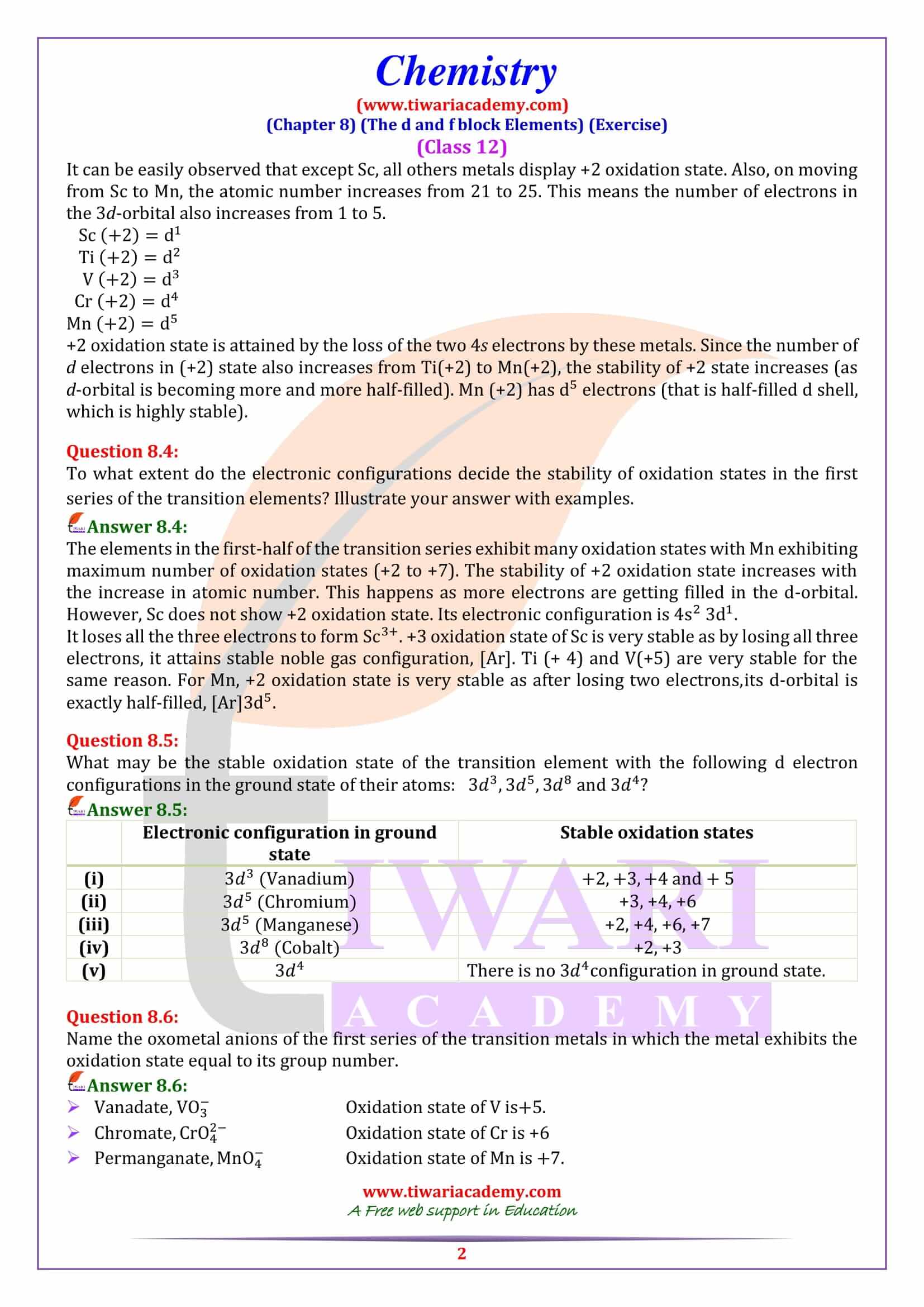 NCERT Solutions for Class 12 Chemistry Chapter 8 in Hindi and English