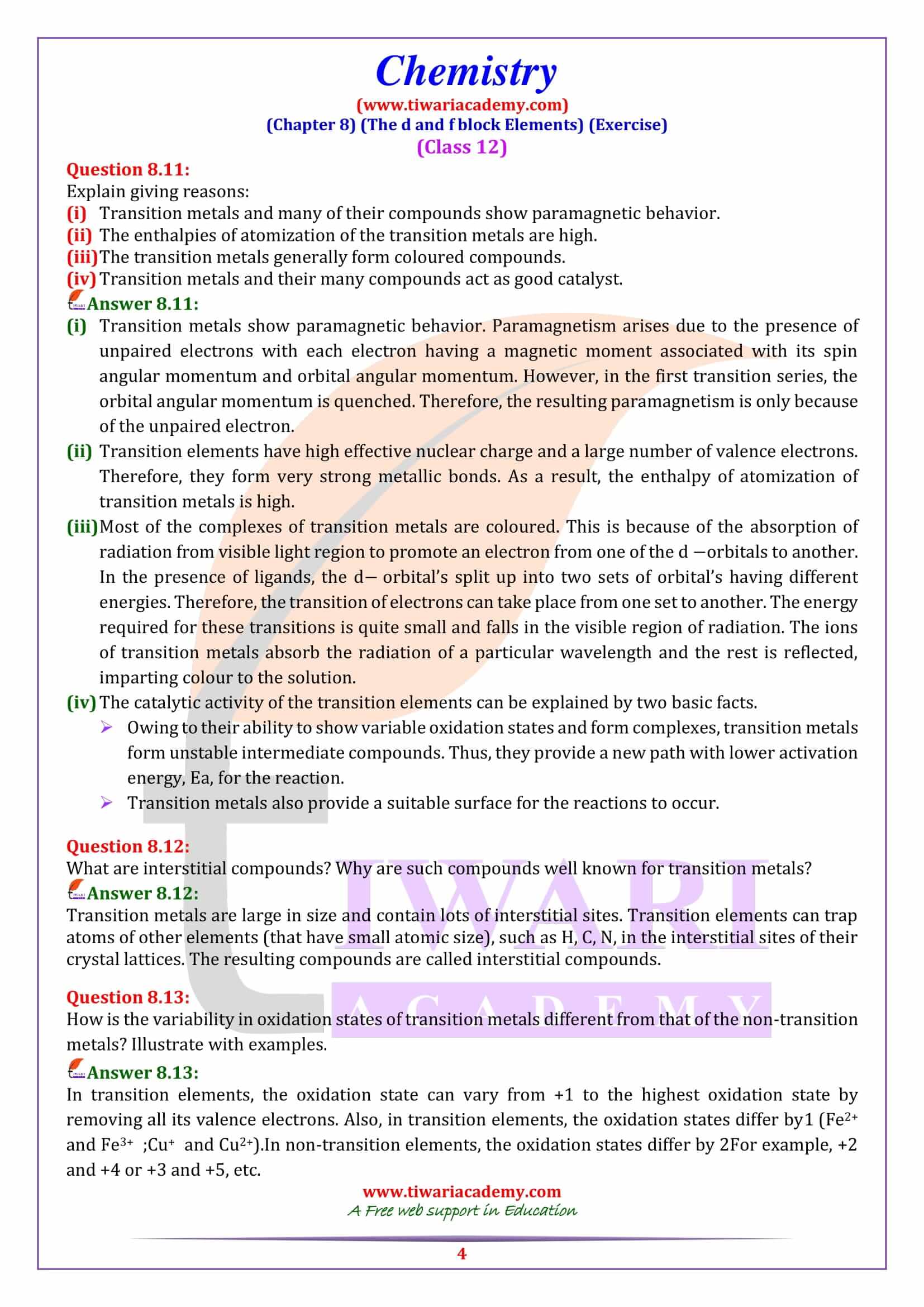 NCERT Solutions for Class 12 Chemistry Chapter 8 in Hindi and English