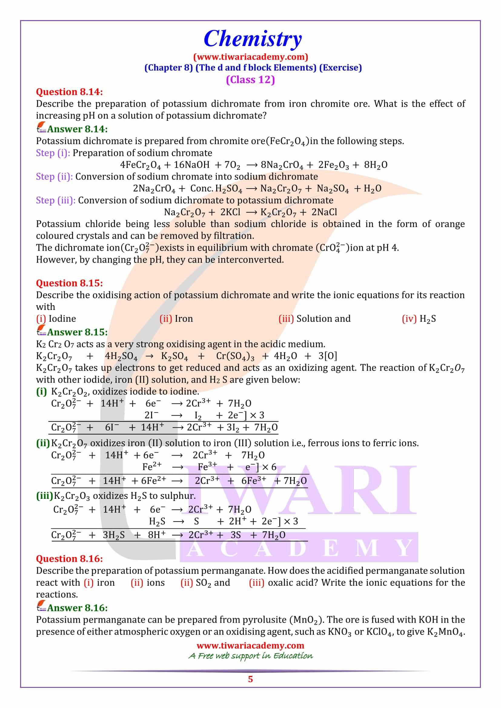 NCERT Solutions for Class 12 Chemistry Chapter 8 in Hindi and English