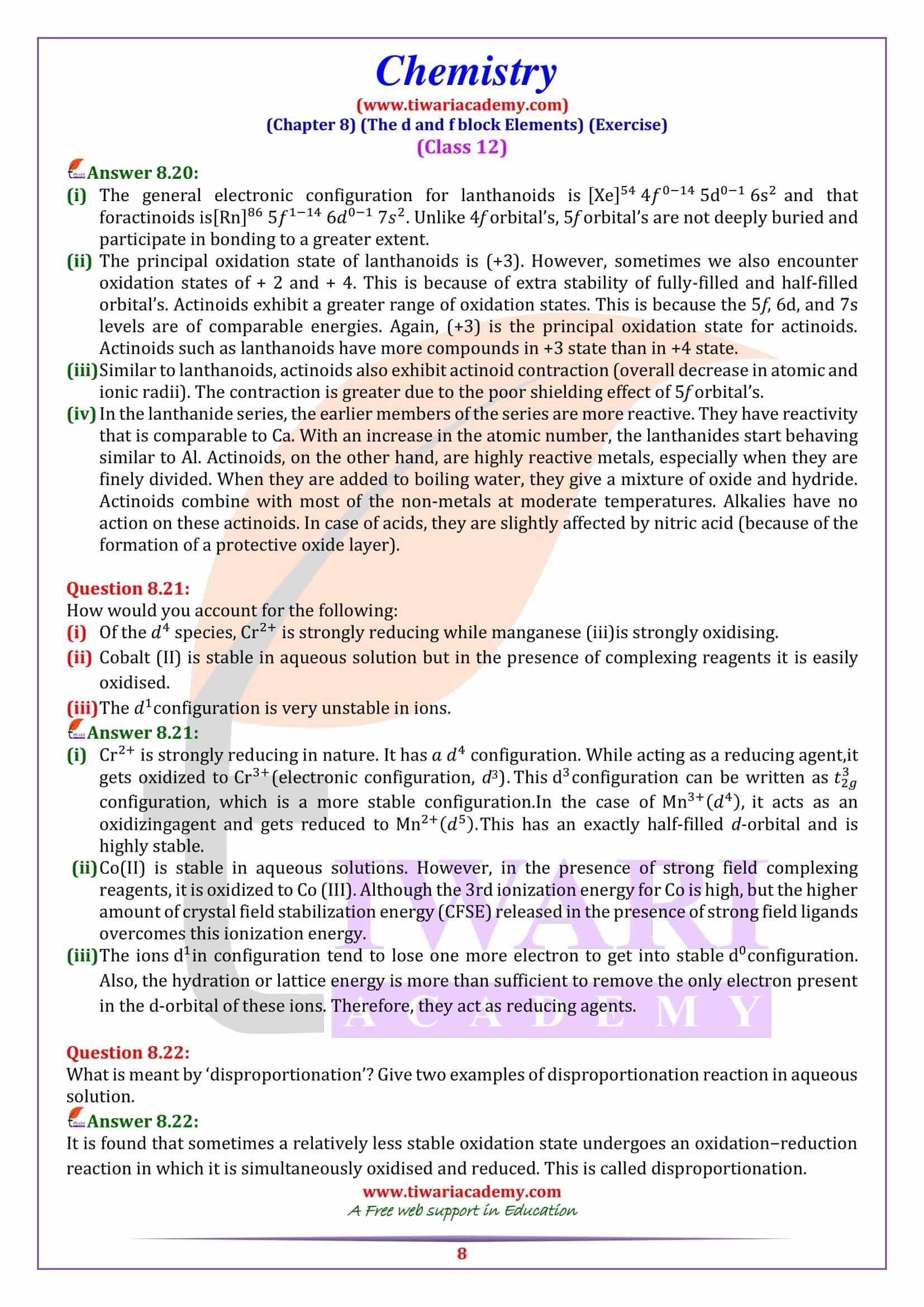 NCERT Solutions for Class 12 Chemistry Chapter 8 in Hindi and English