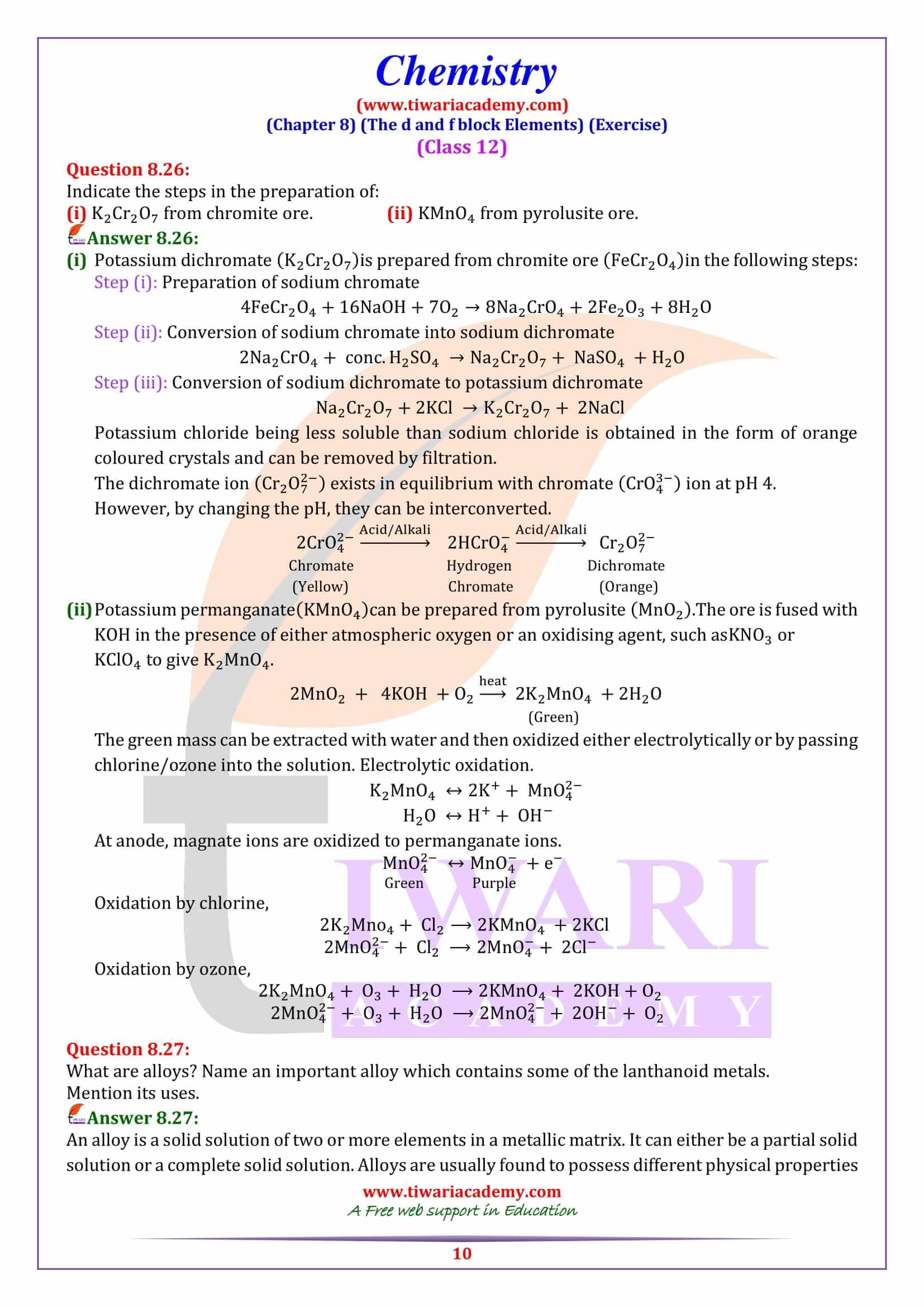 NCERT Solutions for Class 12 Chemistry Chapter 8 in Hindi and English