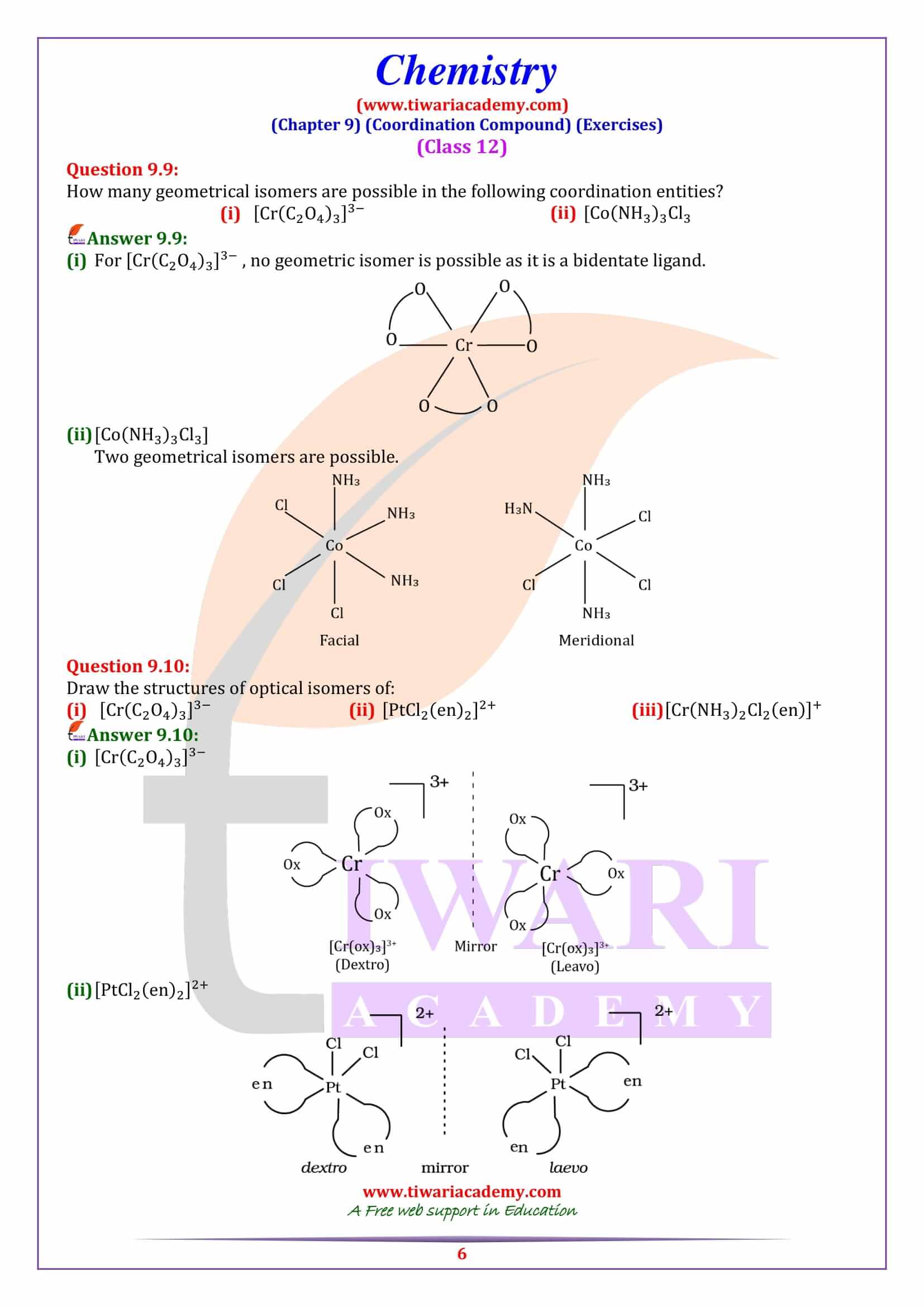 NCERT Solutions for Class 12 Chemistry Chapter 9 Coordination Compound