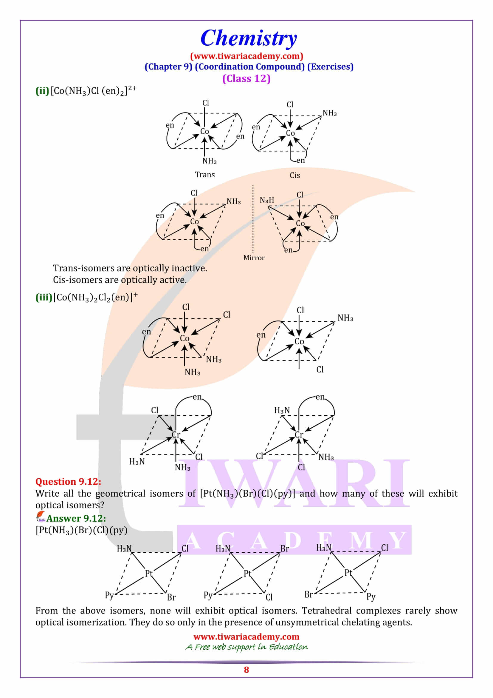 NCERT Solutions for Class 12 Chemistry Chapter 9 Coordination Compound
