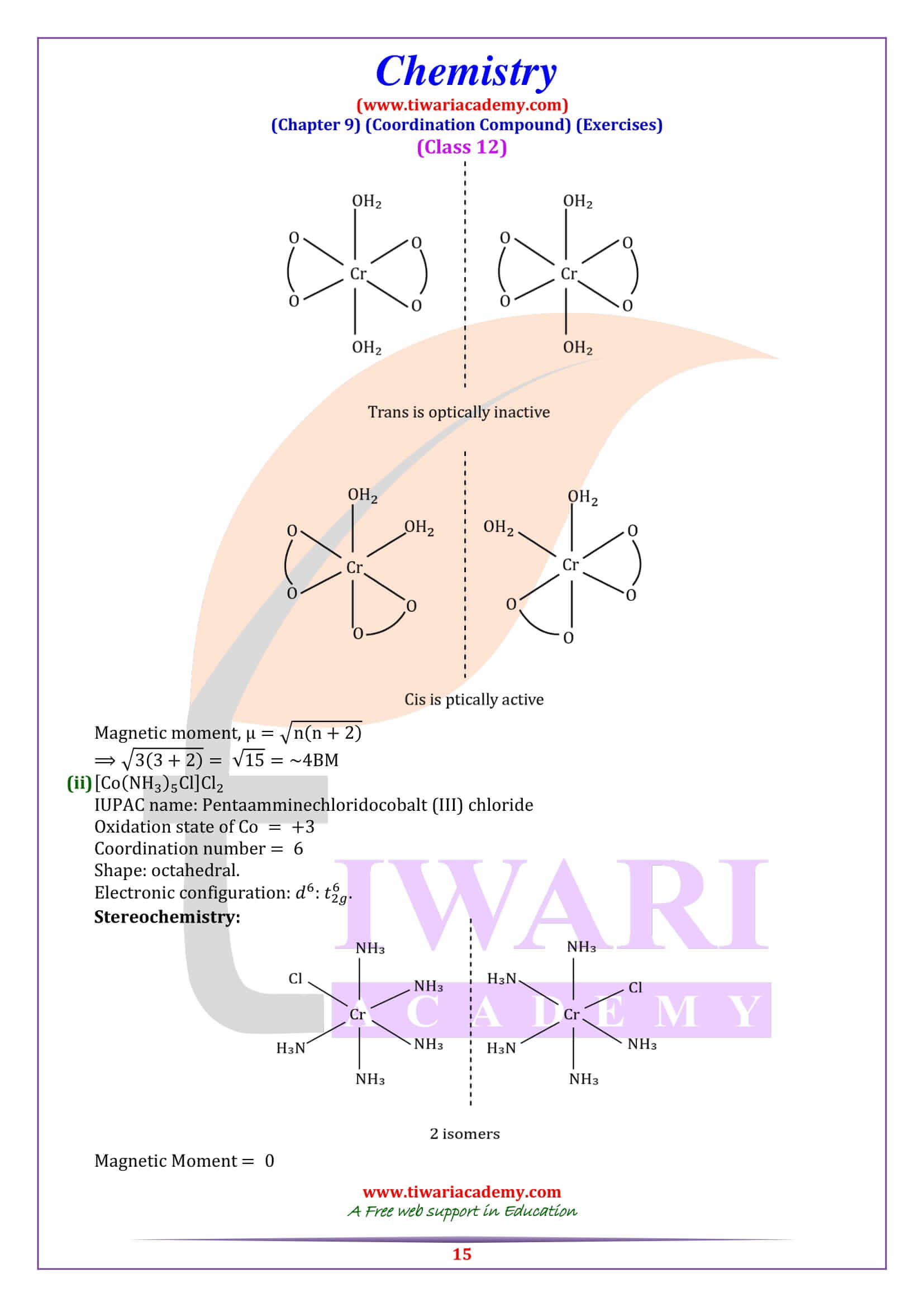 NCERT Solutions for Class 12 Chemistry Chapter 9 Coordination Compound