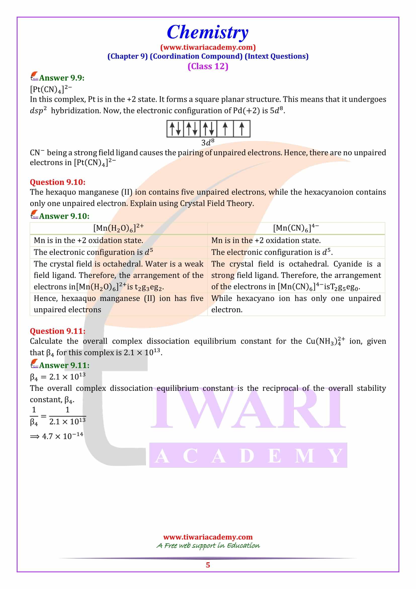 NCERT Solutions for Class 12 Chemistry Chapter 9 Coordination Compound