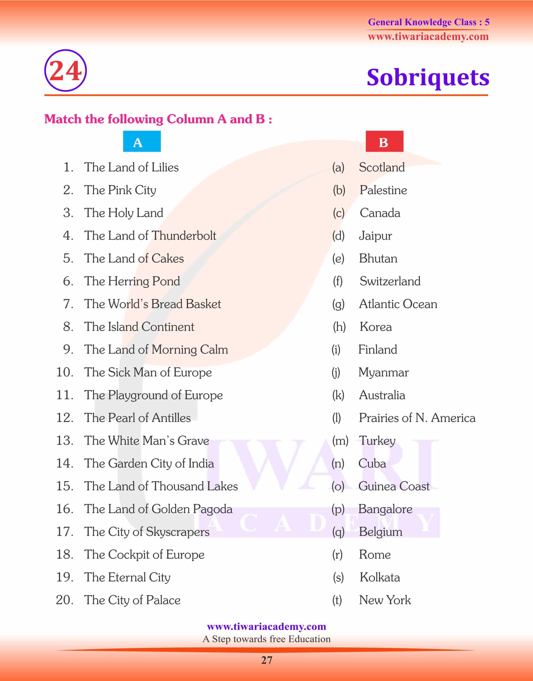 Class General Knowledge Questions Answers Book In PDF Class General Knowledge Questions Answers Book In PDF