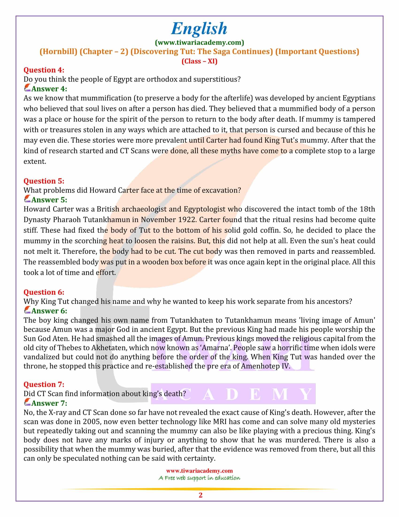 Class 11 English Hornbill Chapter 3 Important Question Discovering Tut