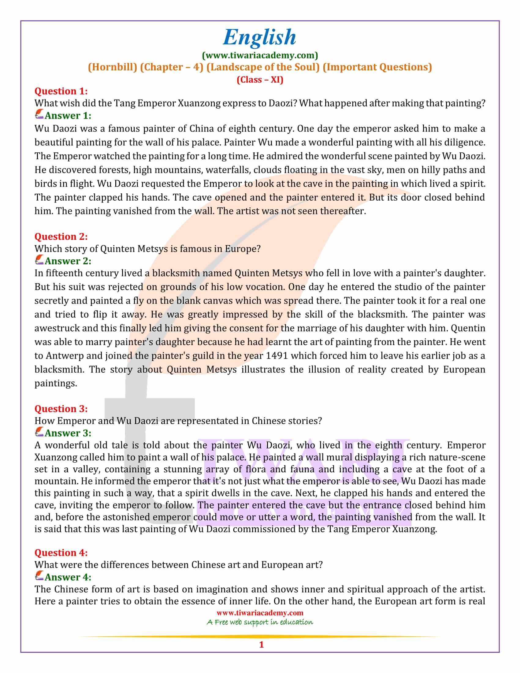 Class 11 English Hornbill Chapter 4 Important Questions of Landscape