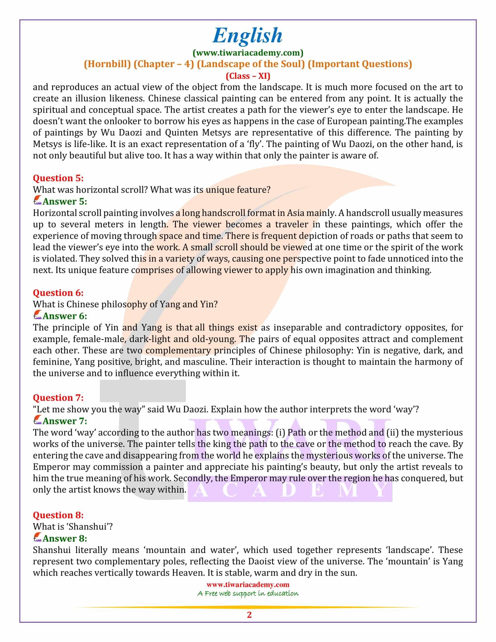 Class 11 English Hornbill Chapter 4 Important Questions of Landscape