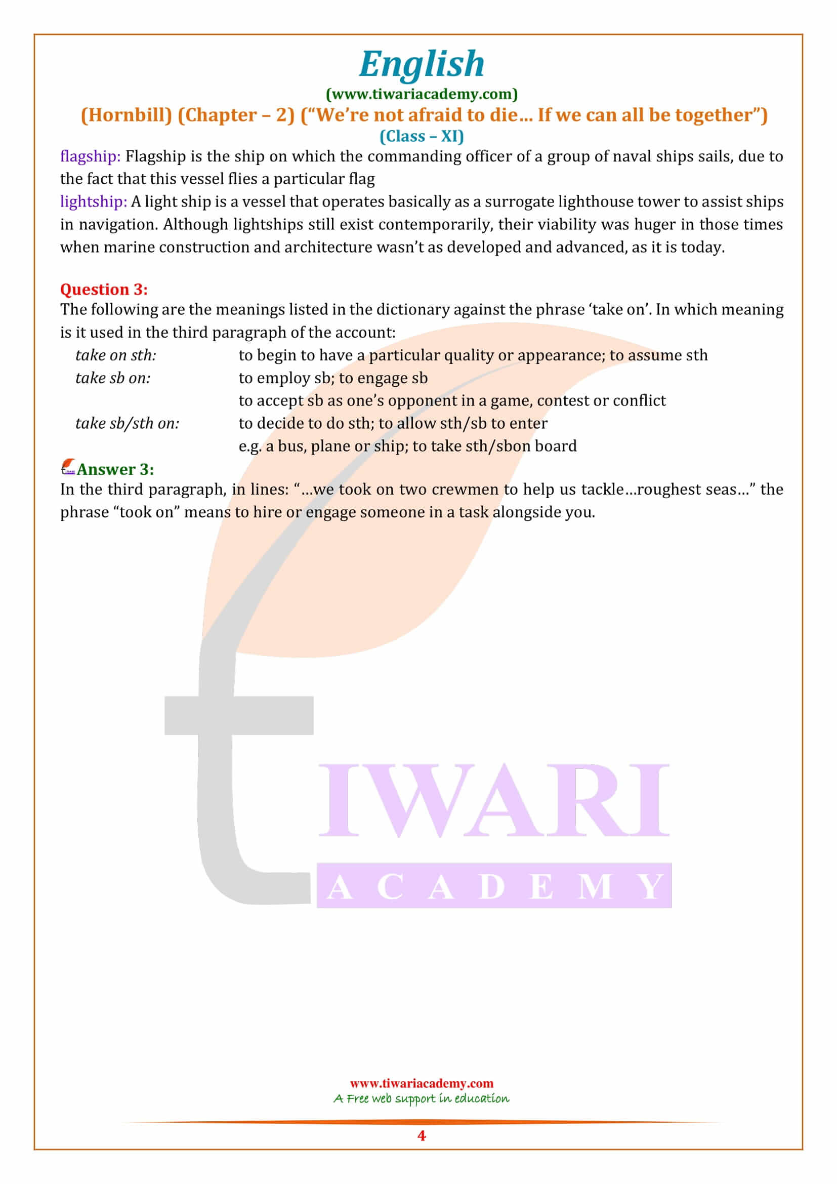 NCERT Solutions for Class 11 English Chapter 2 We’re Not Afraid to Die