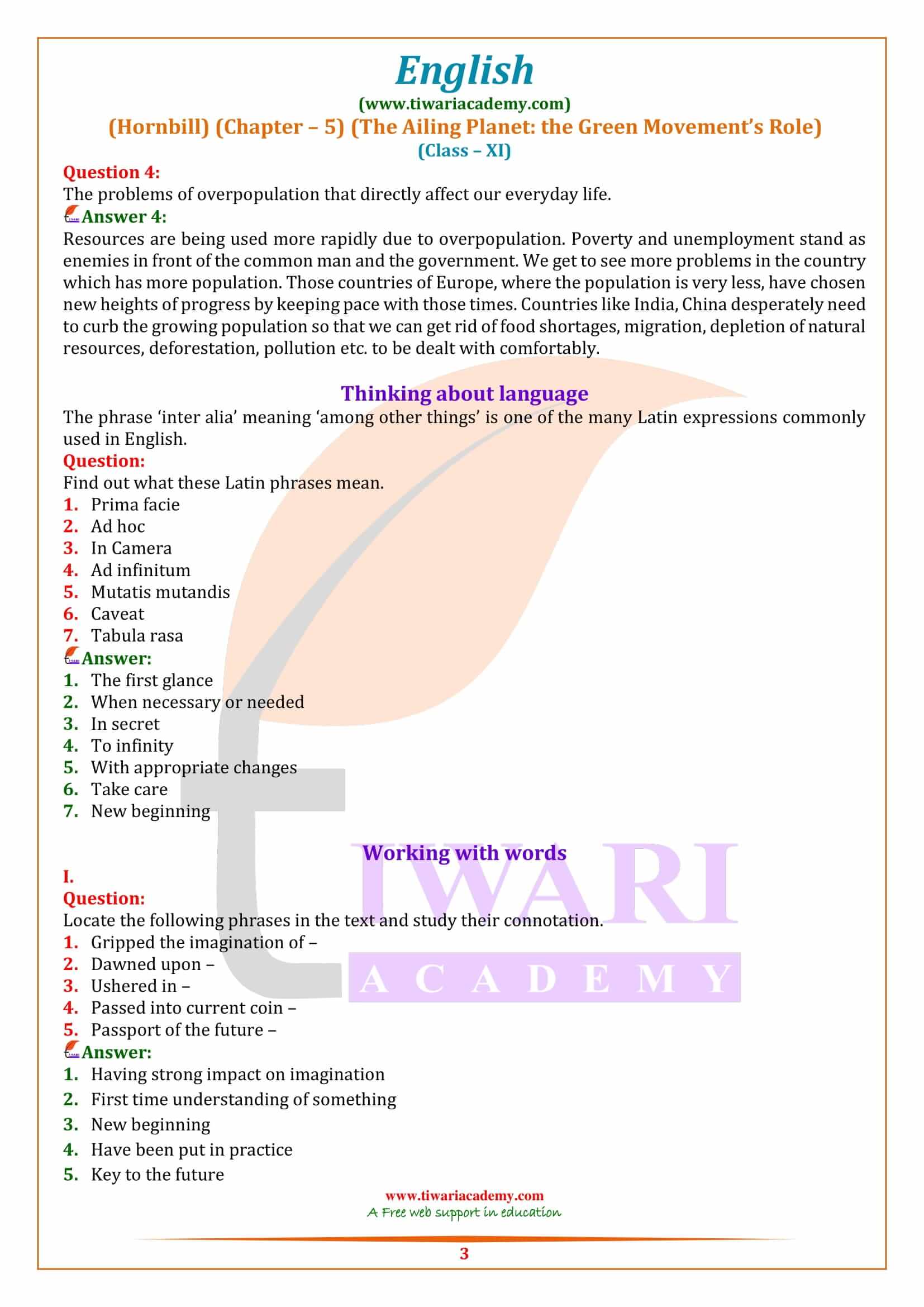 NCERT Solutions for Class 11 English Chapter 5 The Ailing Planet