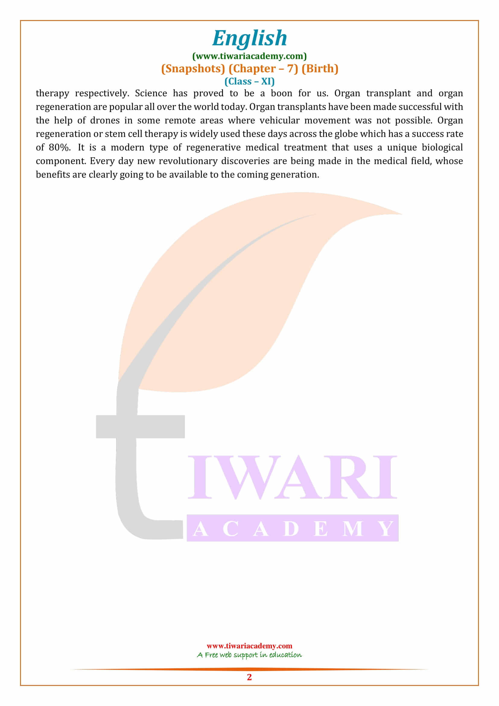 NCERT Solutions for Class 11 English Snapshots Chapter 7 Birth