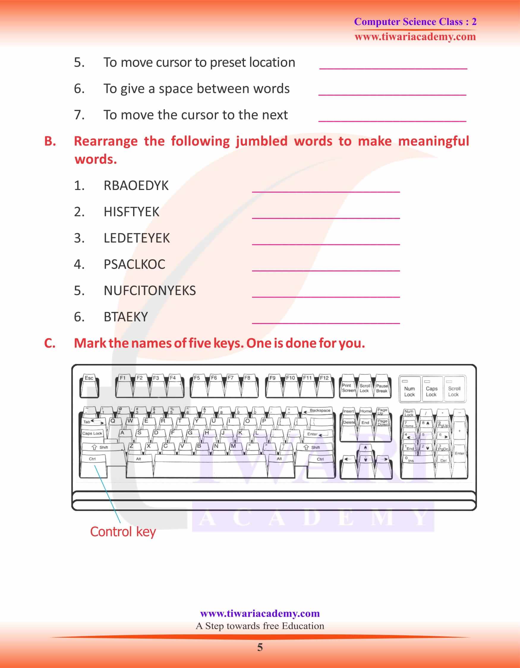 NCERT Solutions for Class 2 Computer Chapter 5 Using a Keyboard NCERT Solutions for Class 2 Computer Chapter 5 Using a Keyboard