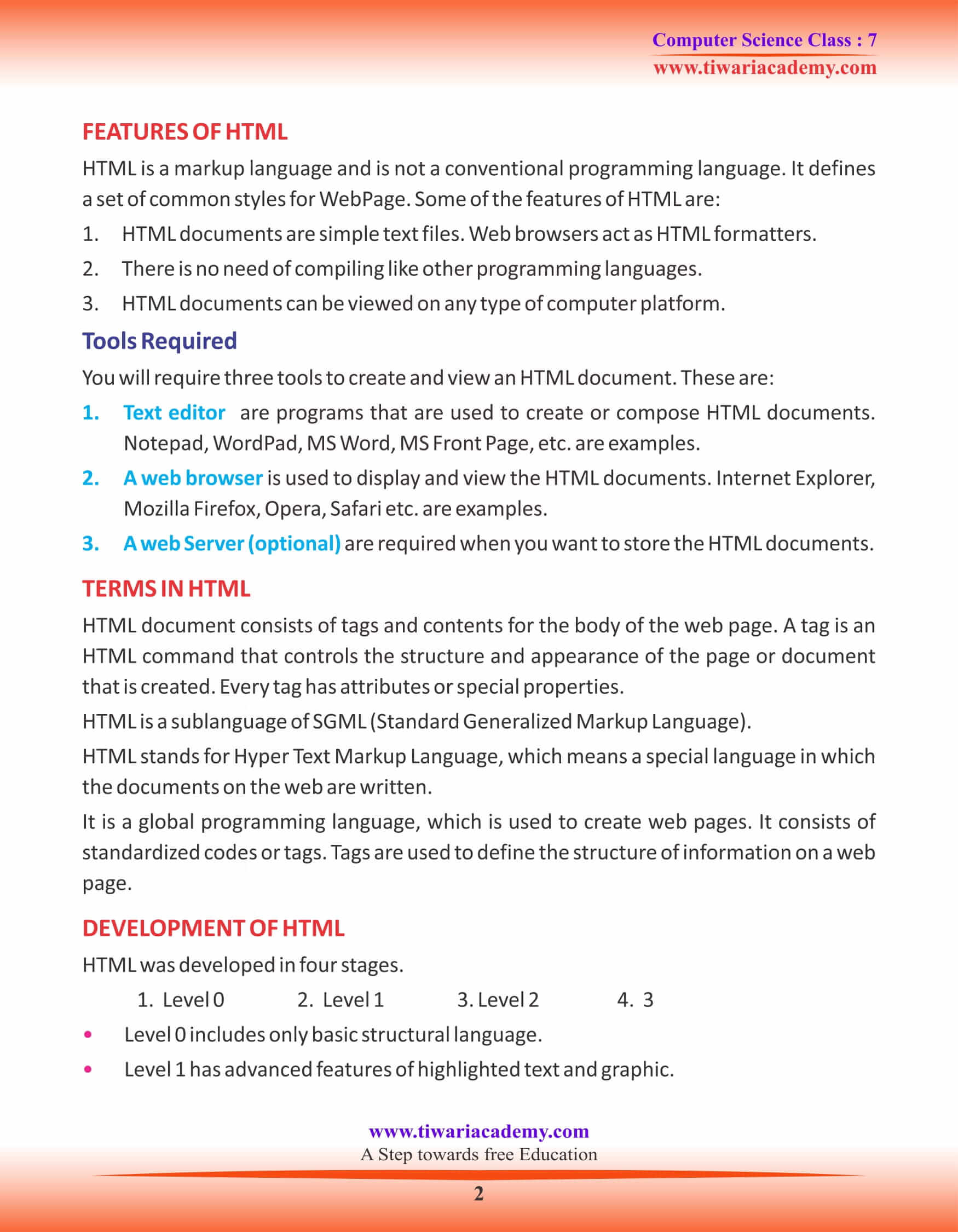 Class 7 Computer Science Chapter 8 Introduction to HTML Class 7 Computer Science Chapter 8 Introduction to HTML