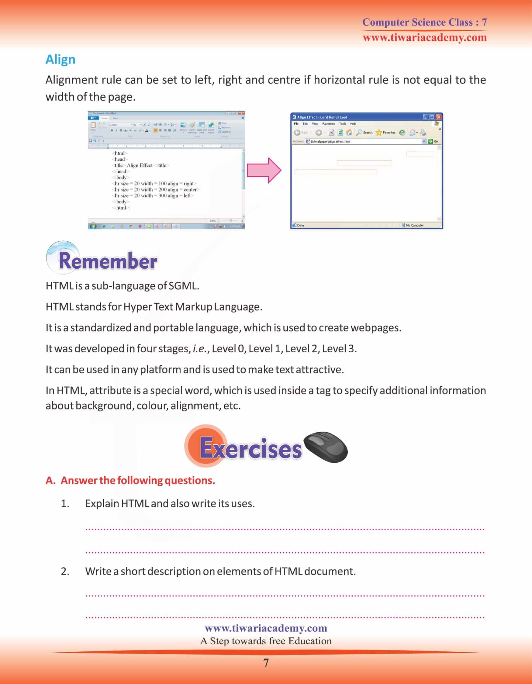 Class 7 Computer Science Chapter 8 Introduction to HTML Class 7 Computer Science Chapter 8 Introduction to HTML