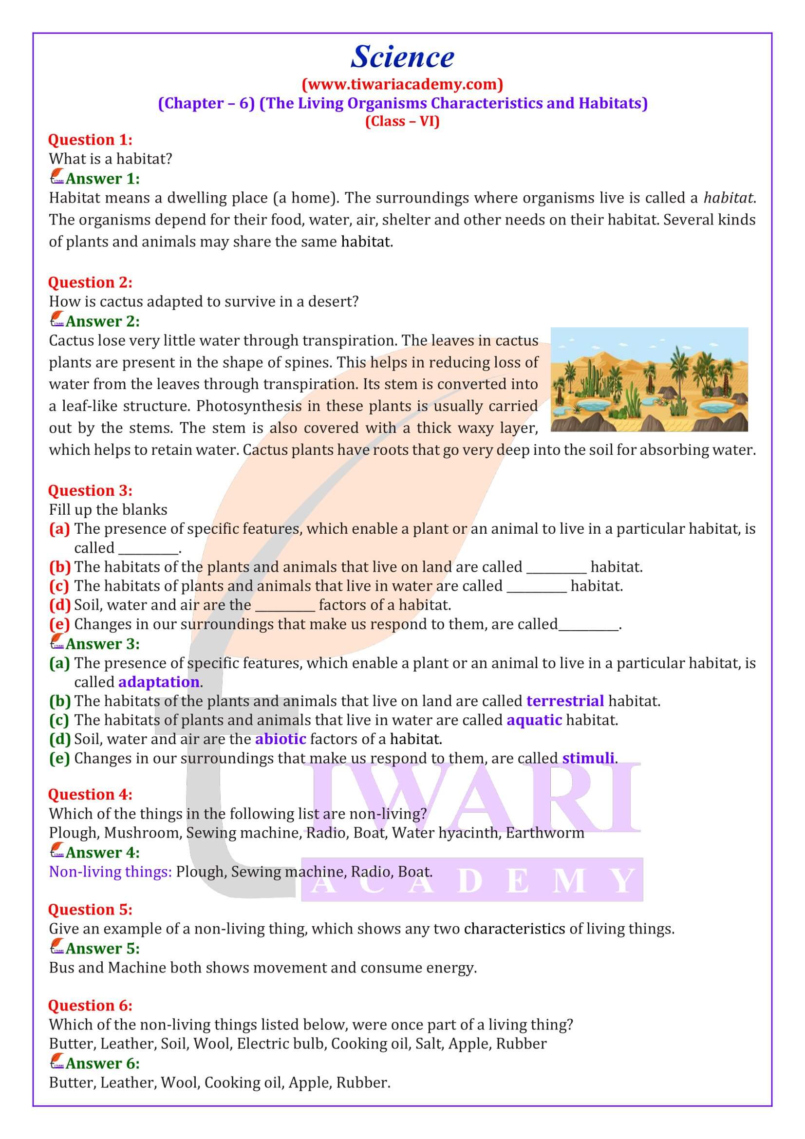 NCERT Solutions for Class 6 Science Chapter 6 The Living Organisms NCERT Solutions for Class 6 Science Chapter 6 The Living Organisms