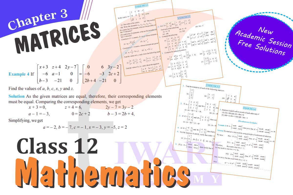 NCERT Textbook Solutions for Class 12 Mathematics Chapter 3 Matrices